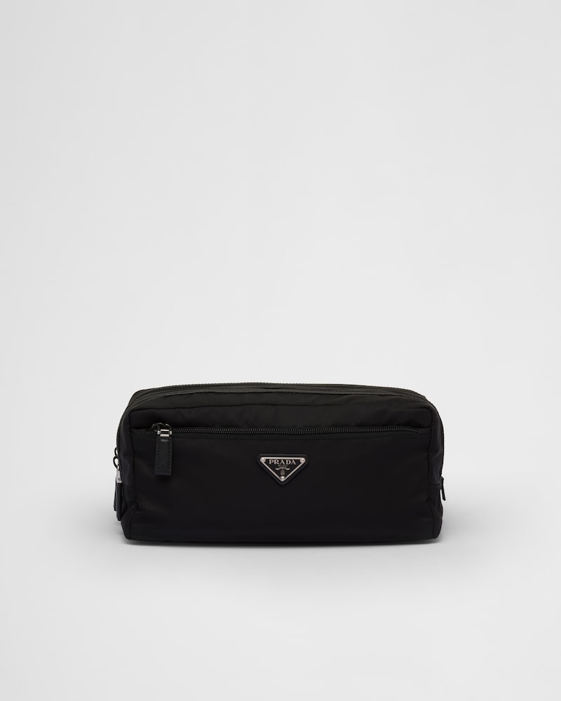 Black Re-nylon And Saffiano Leather Travel Pouch | PRADA