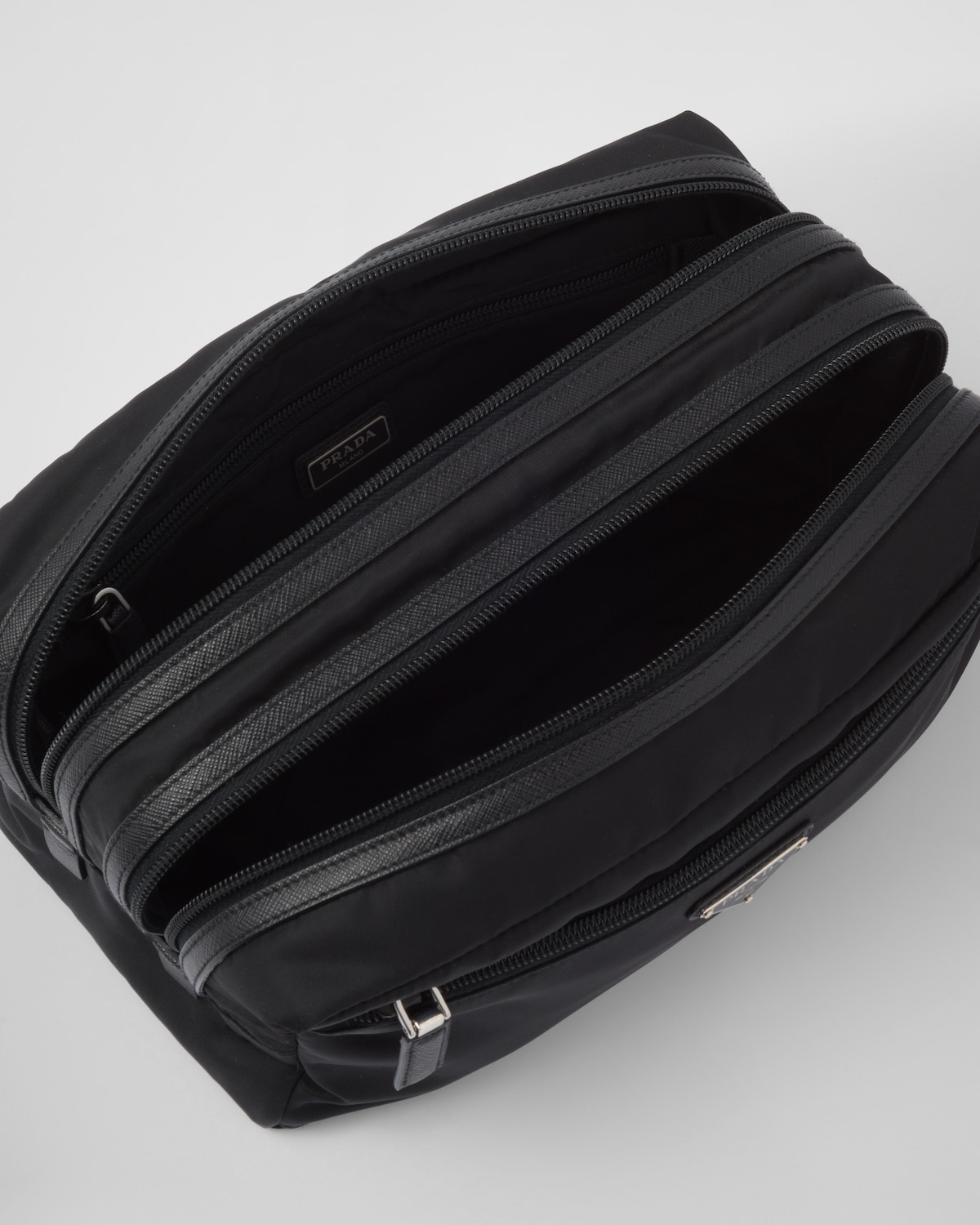 Black Re-nylon And Saffiano Leather Travel Pouch | PRADA
