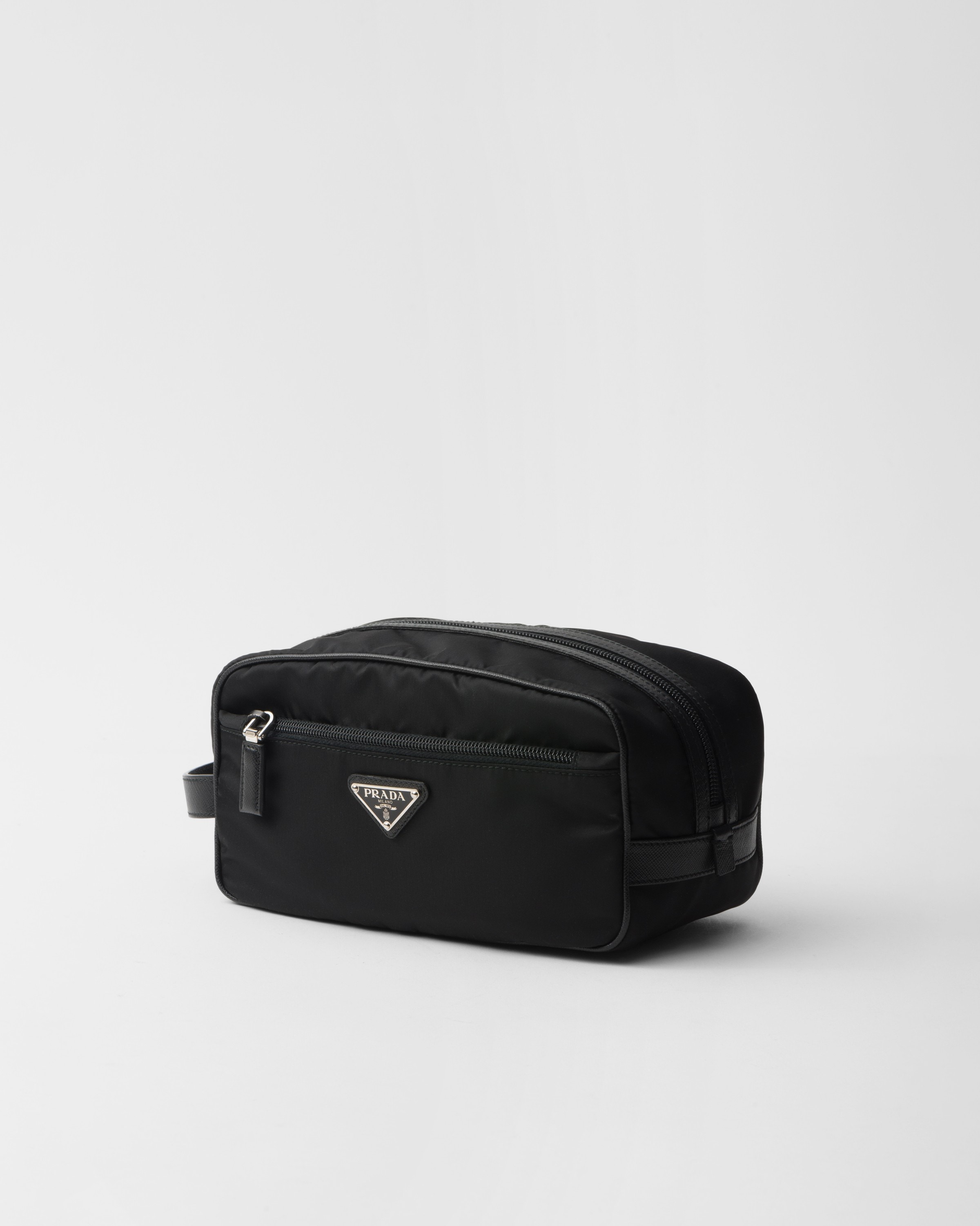 Black Re-nylon And Saffiano Leather Travel Pouch | PRADA