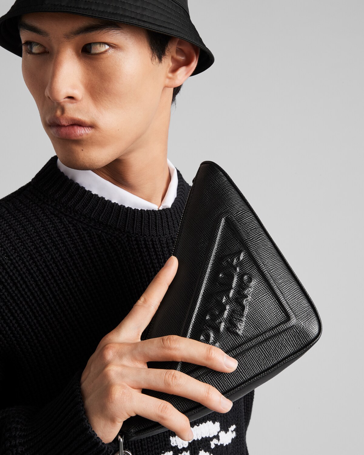 Black Leather Prada Triangle Pouch | PRADA