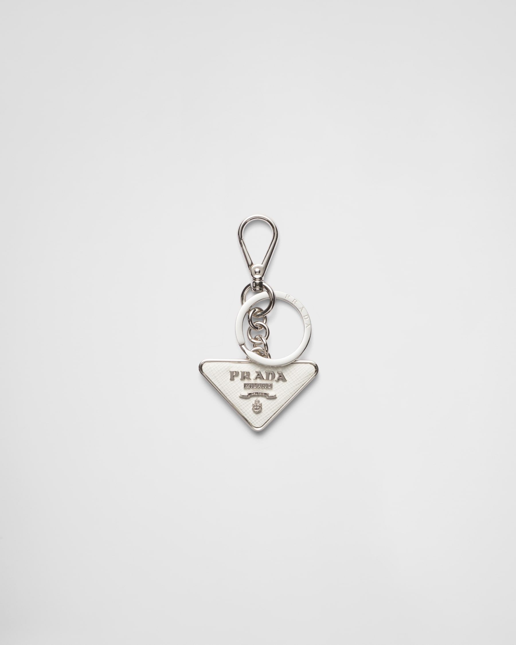 White Saffiano Leather And Metal Keychain | PRADA
