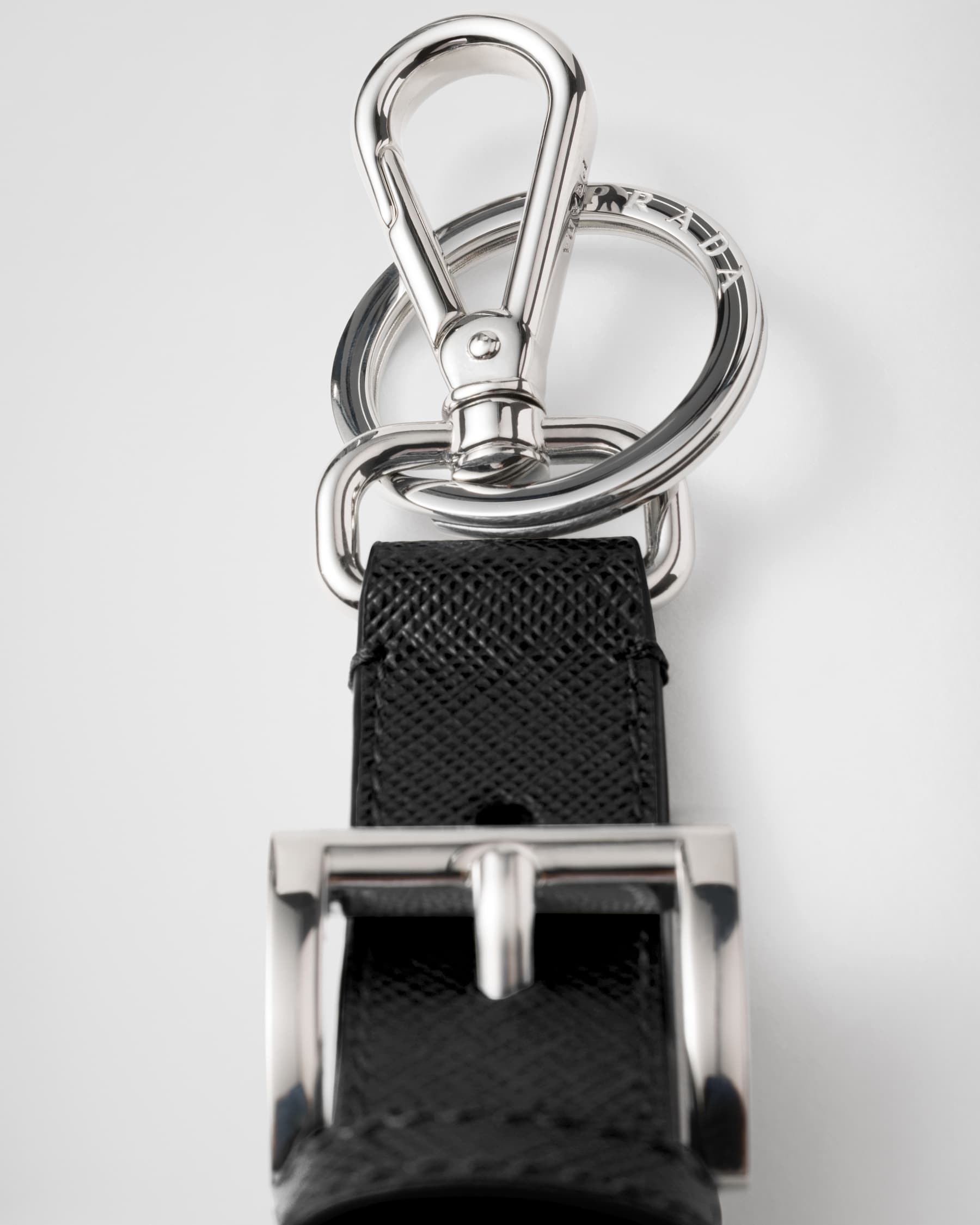 Black Saffiano Leather Key Ring | PRADA