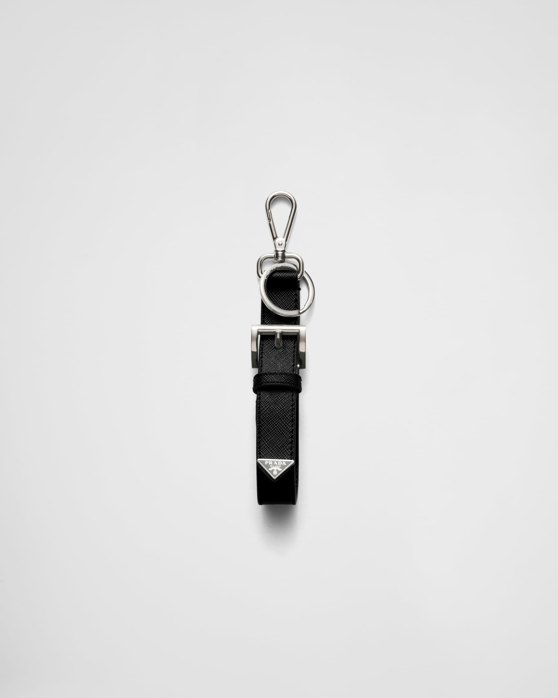 Black Saffiano Leather Key Ring | PRADA