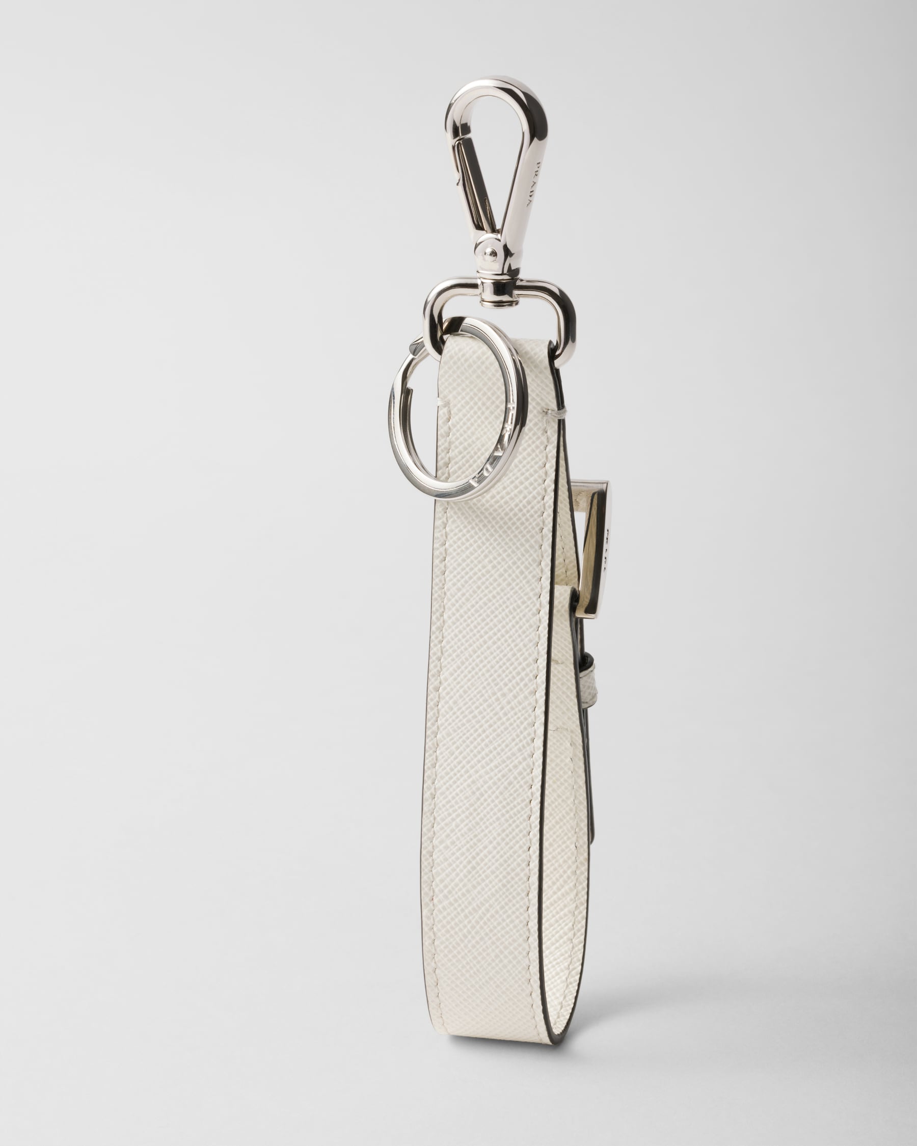 White Saffiano Leather Key Ring | PRADA