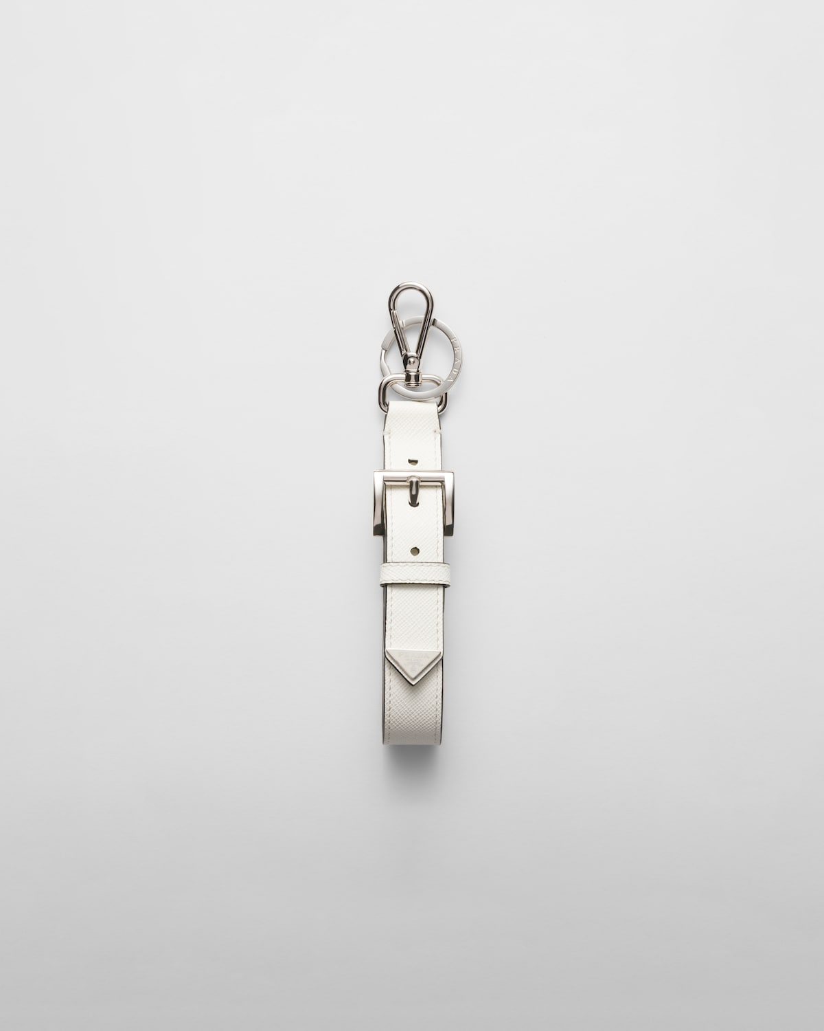 White Saffiano Leather Key Ring | PRADA