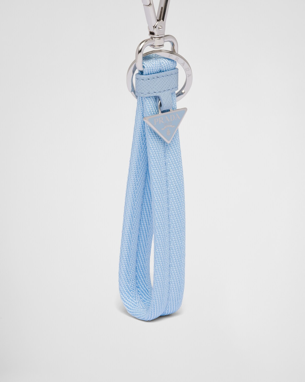 Light Blue Woven Nylon Tape Keychain | PRADA