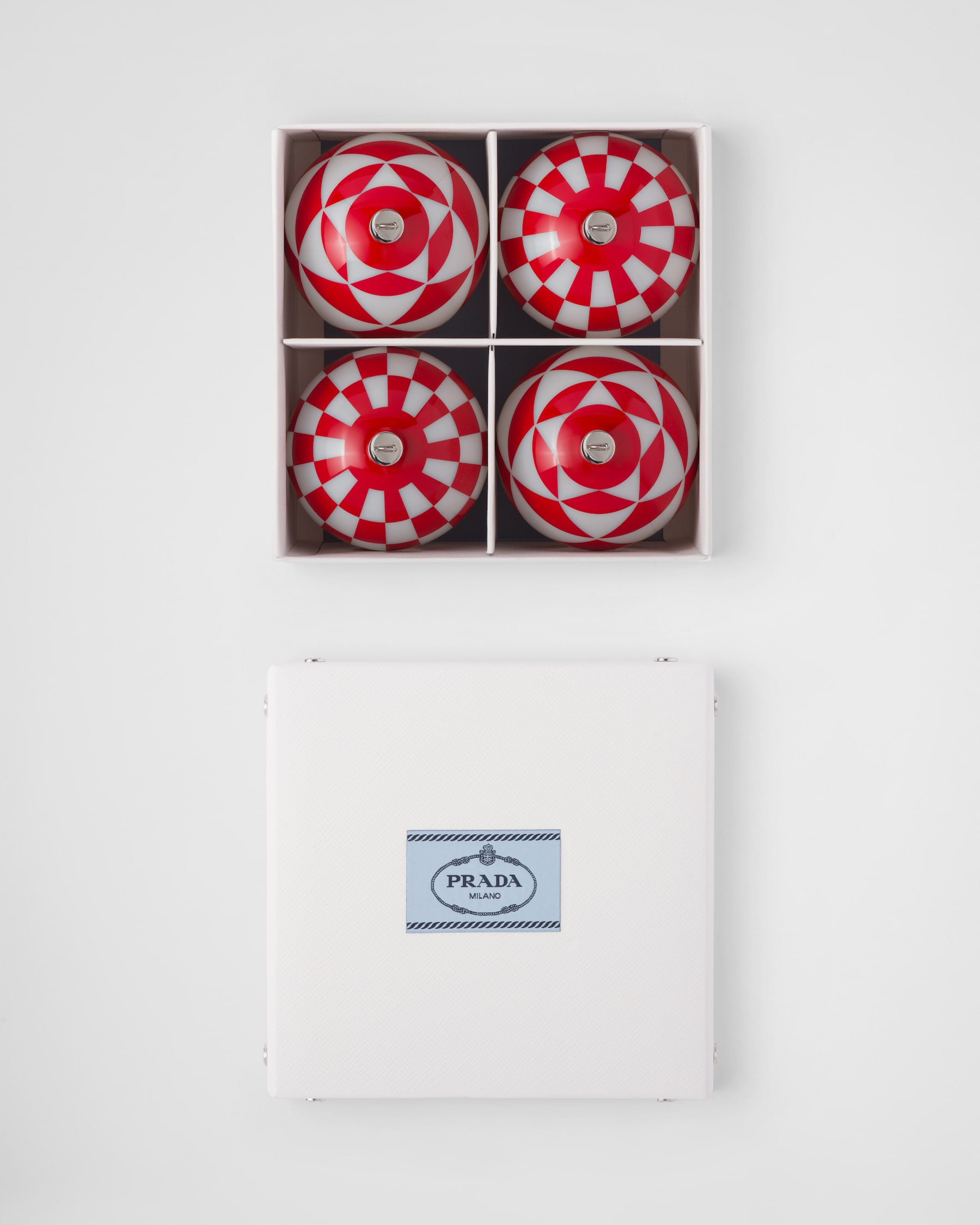 White/red Glass Christmas Ornament Set | PRADA