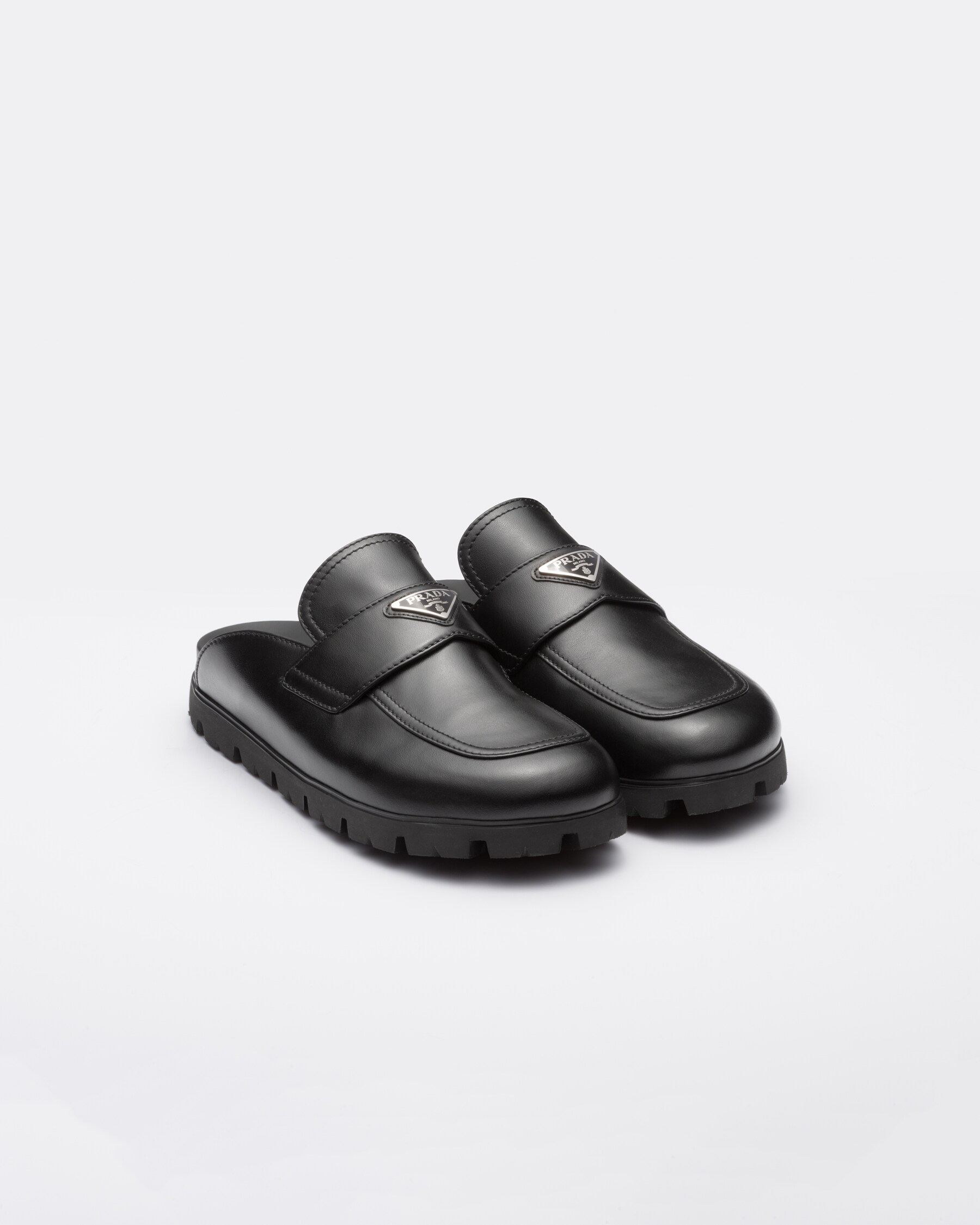 Black Leather Sabots | PRADA