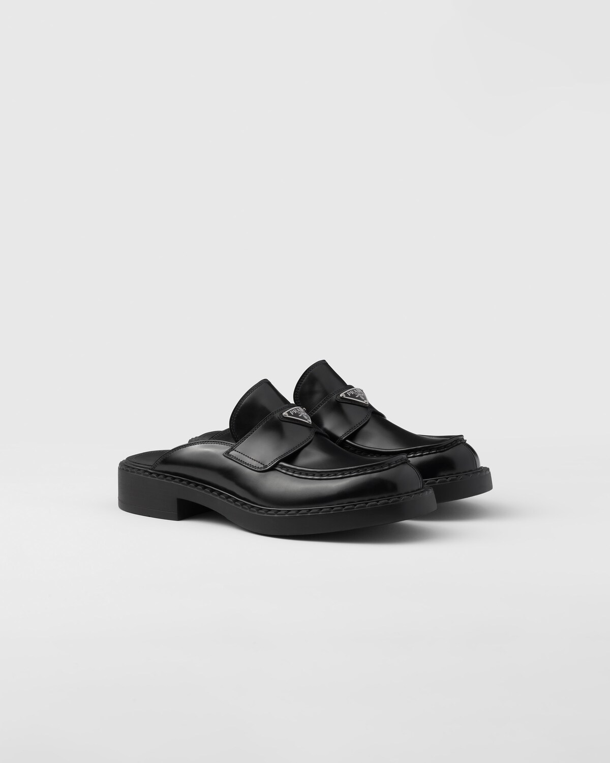 Black Brushed Leather Sabots | PRADA
