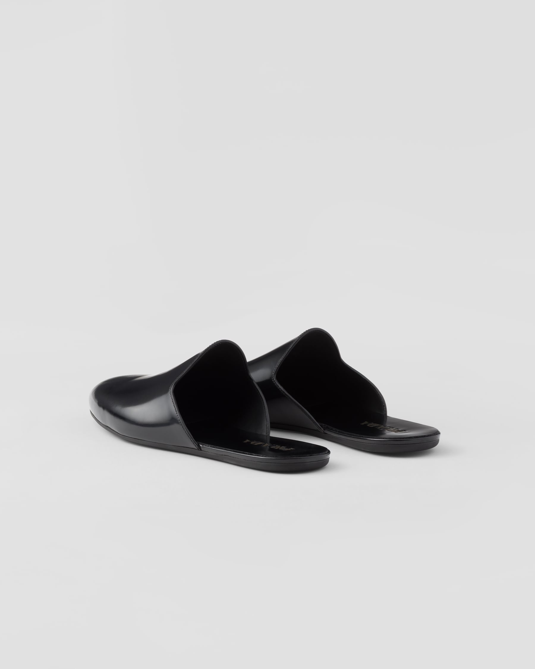 Black Brushed Leather Slippers | PRADA