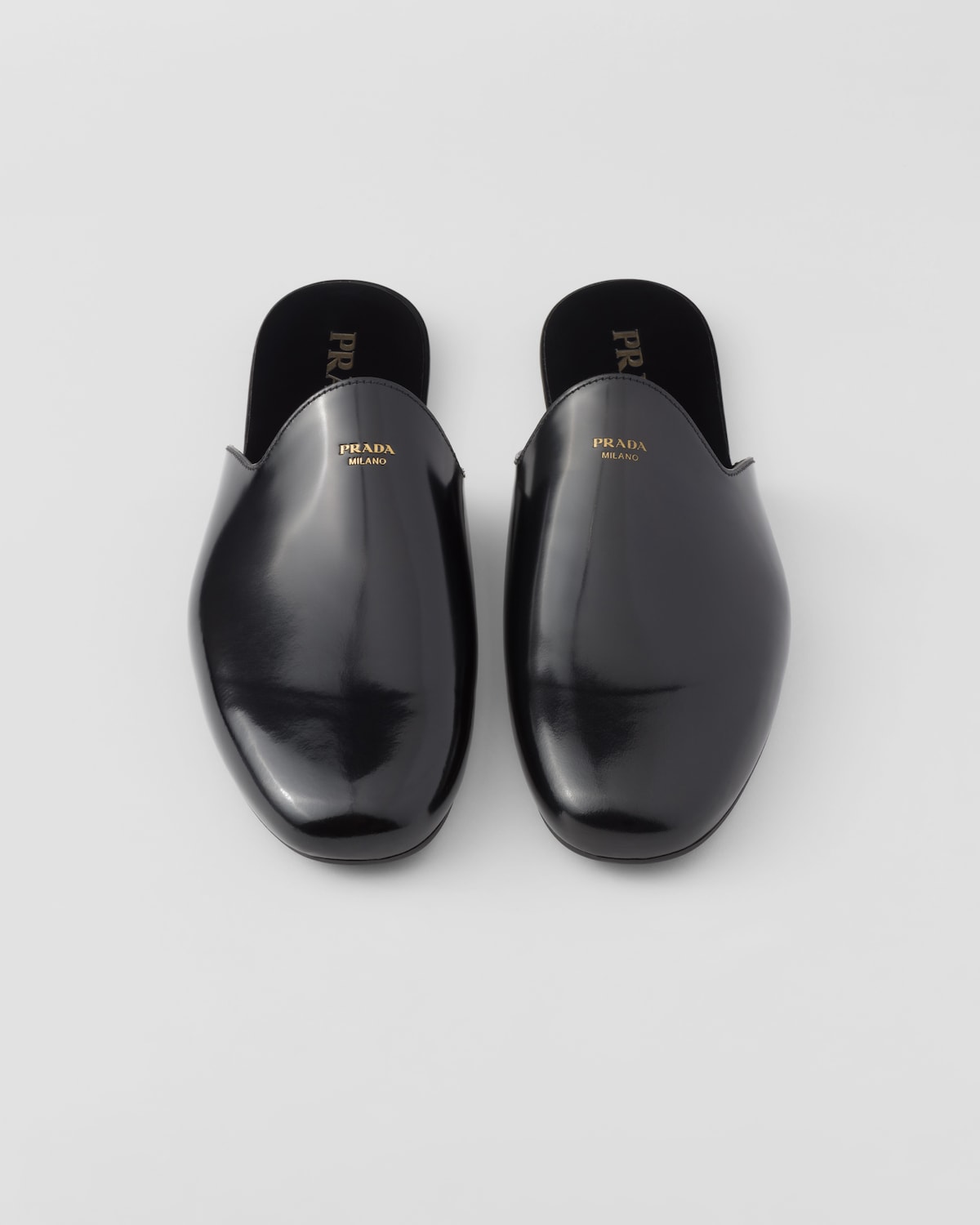 Black Brushed Leather Slippers | PRADA