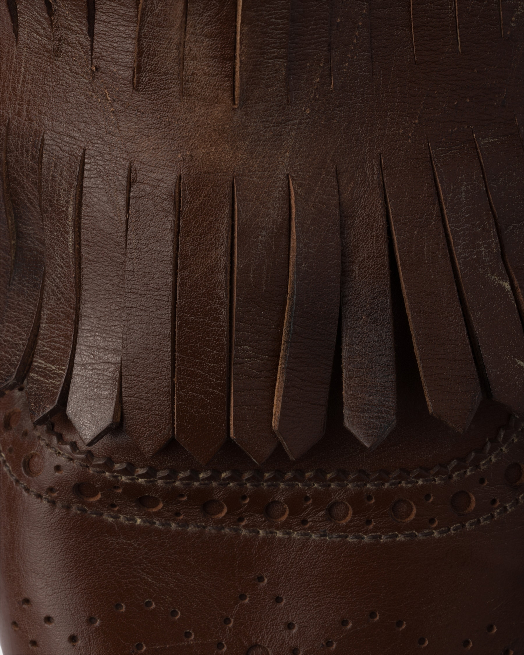 Cognac Shuffle Antiqued Leather Mules With Buckled Strap And Fringe | PRADA