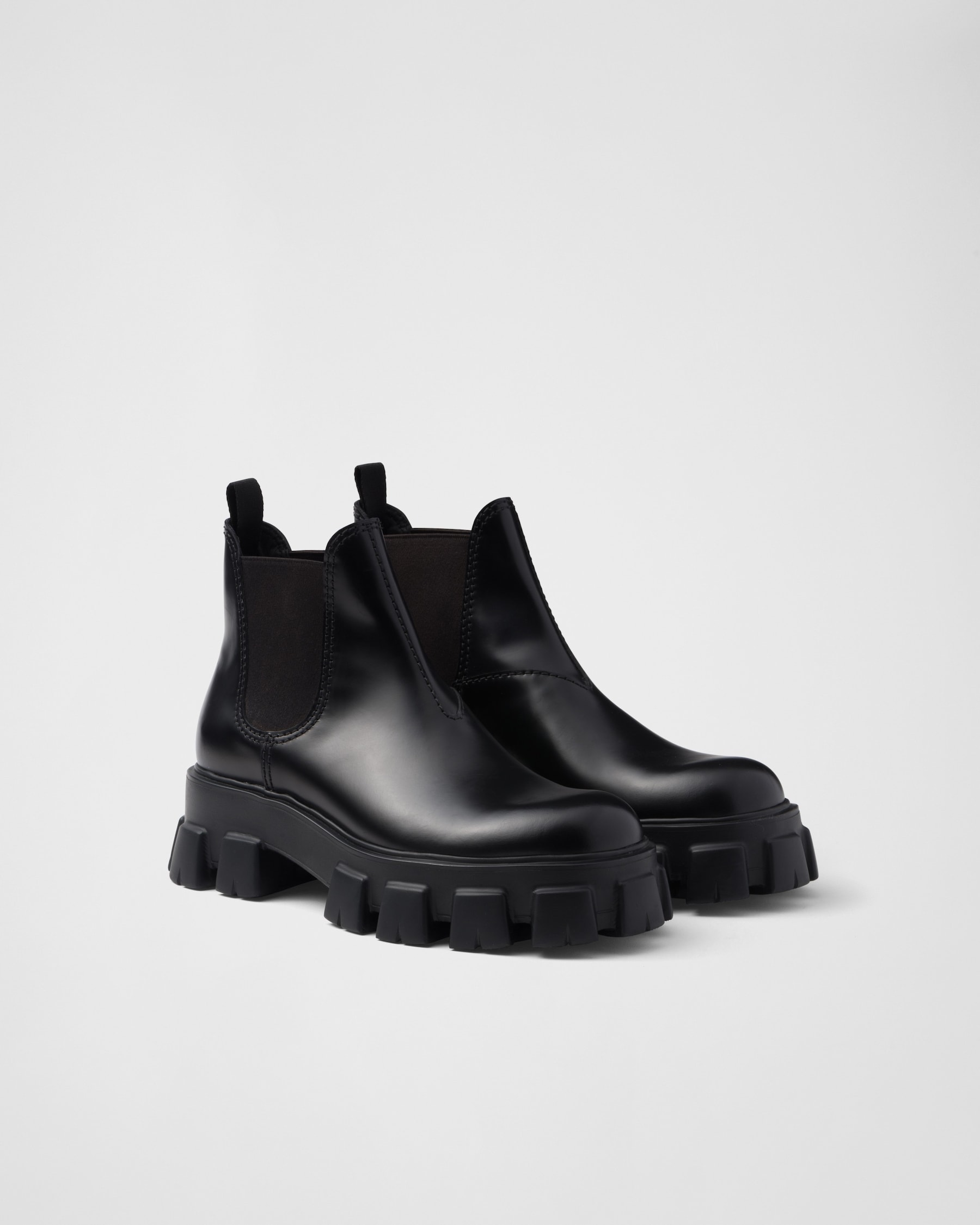 Black Monolith Brushed Leather Chelsea Boots | PRADA