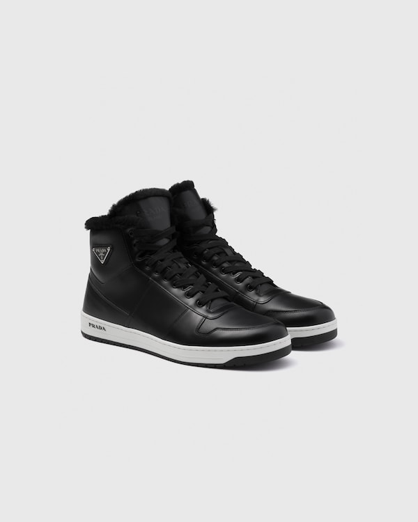 Black Downtown Leather High-top Sneakers | PRADA