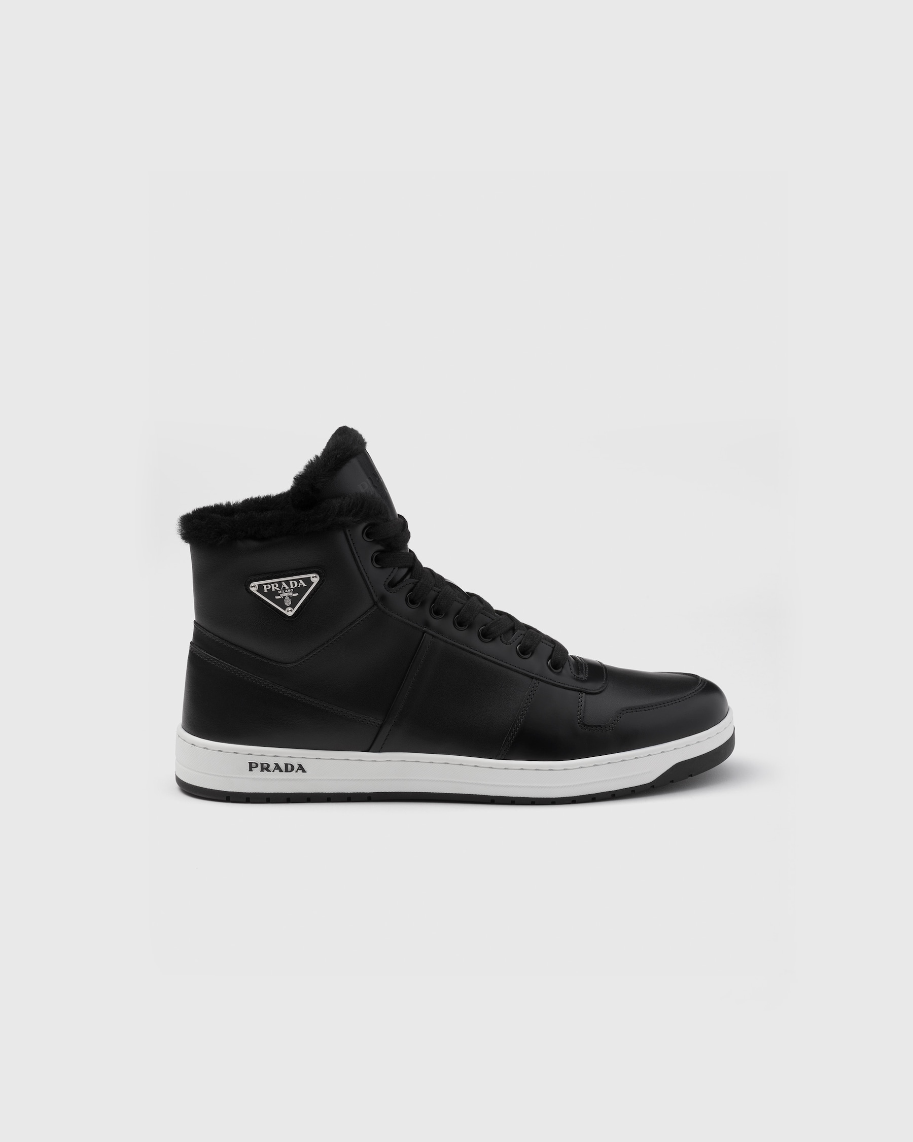 Black Downtown Leather High-top Sneakers | PRADA