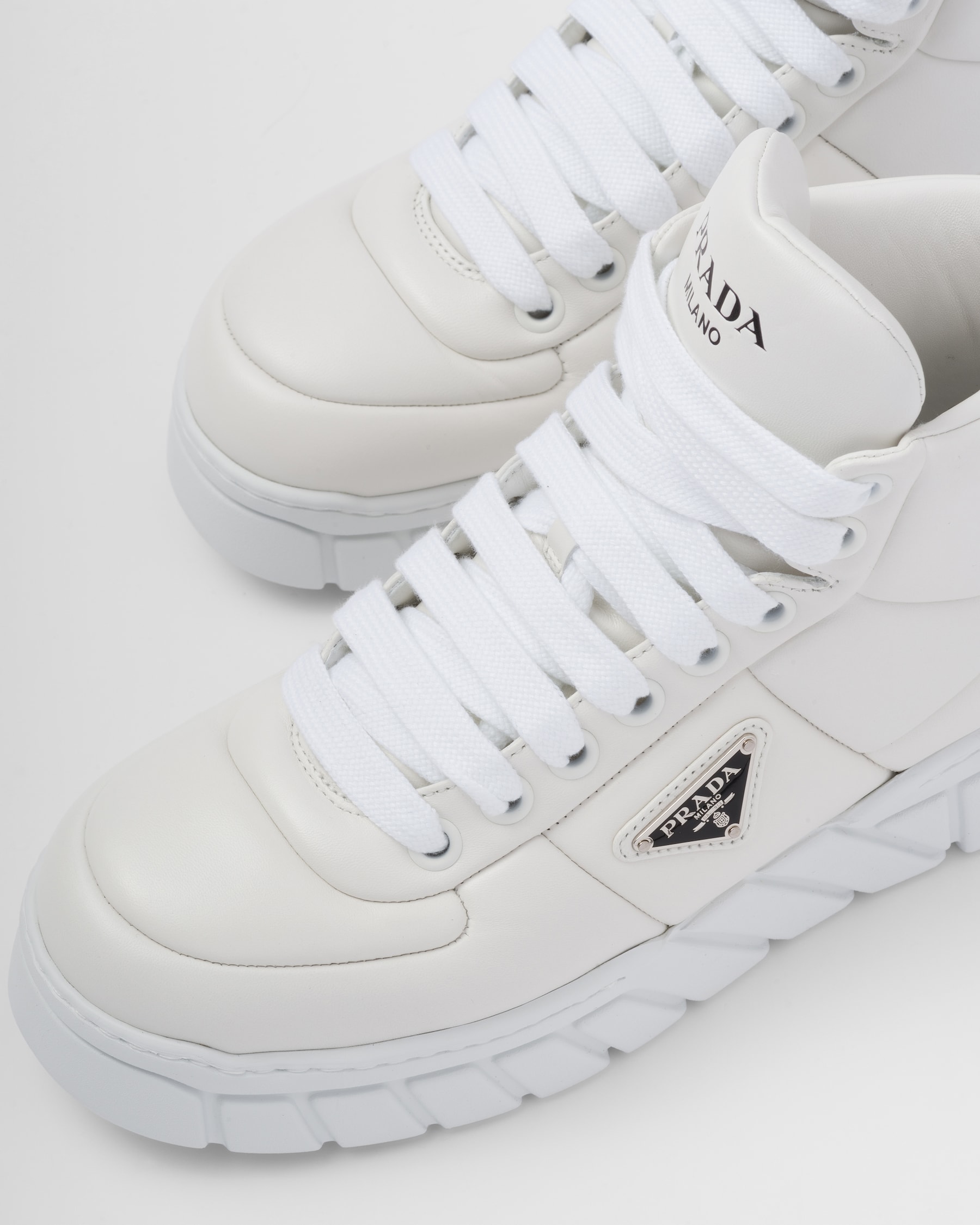 White Padded Nappa Leather High-top Sneakers | PRADA