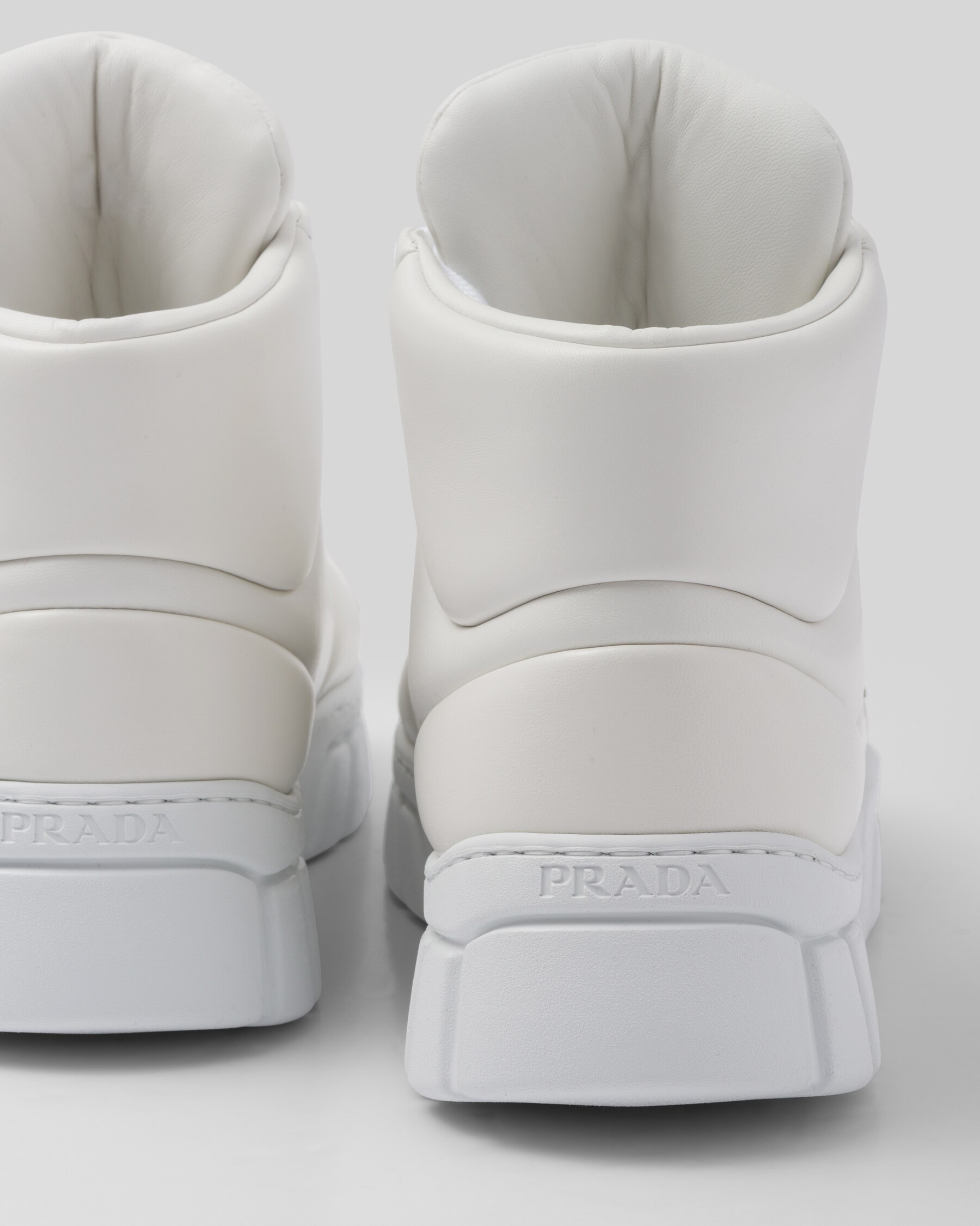 White Padded Nappa Leather High-top Sneakers | PRADA