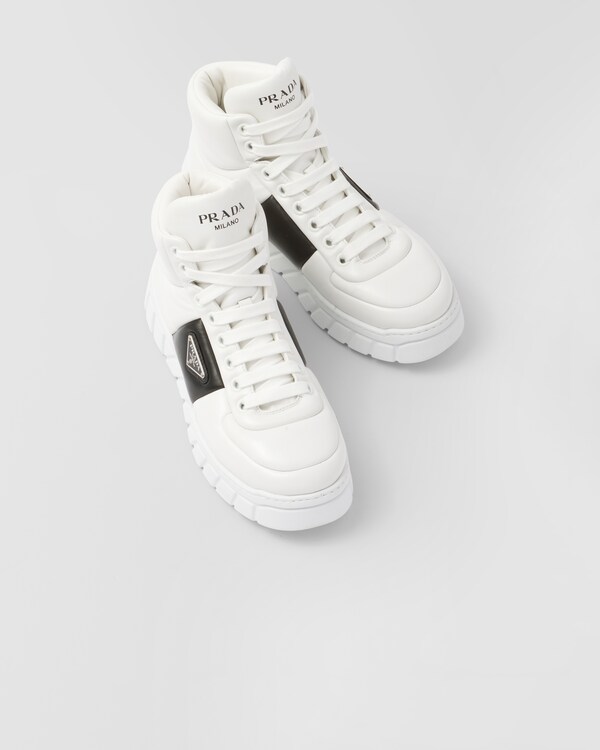 White/black Padded Nappa Leather High-top Sneakers | PRADA