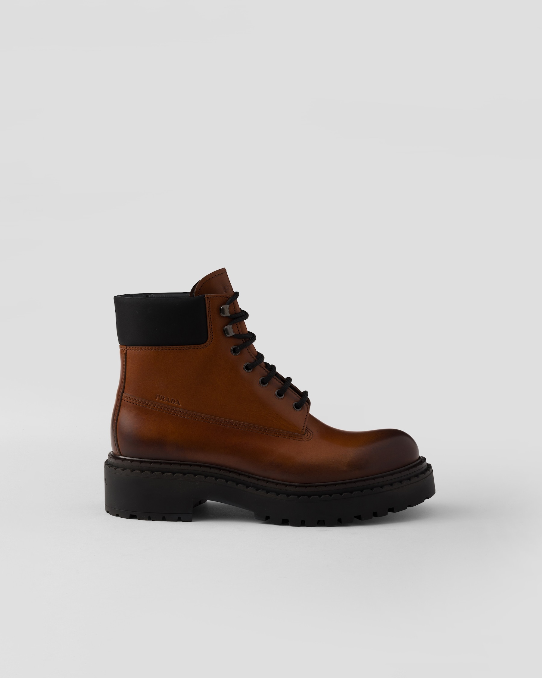 Cognac Leather And Re-nylon Work Boots | PRADA
