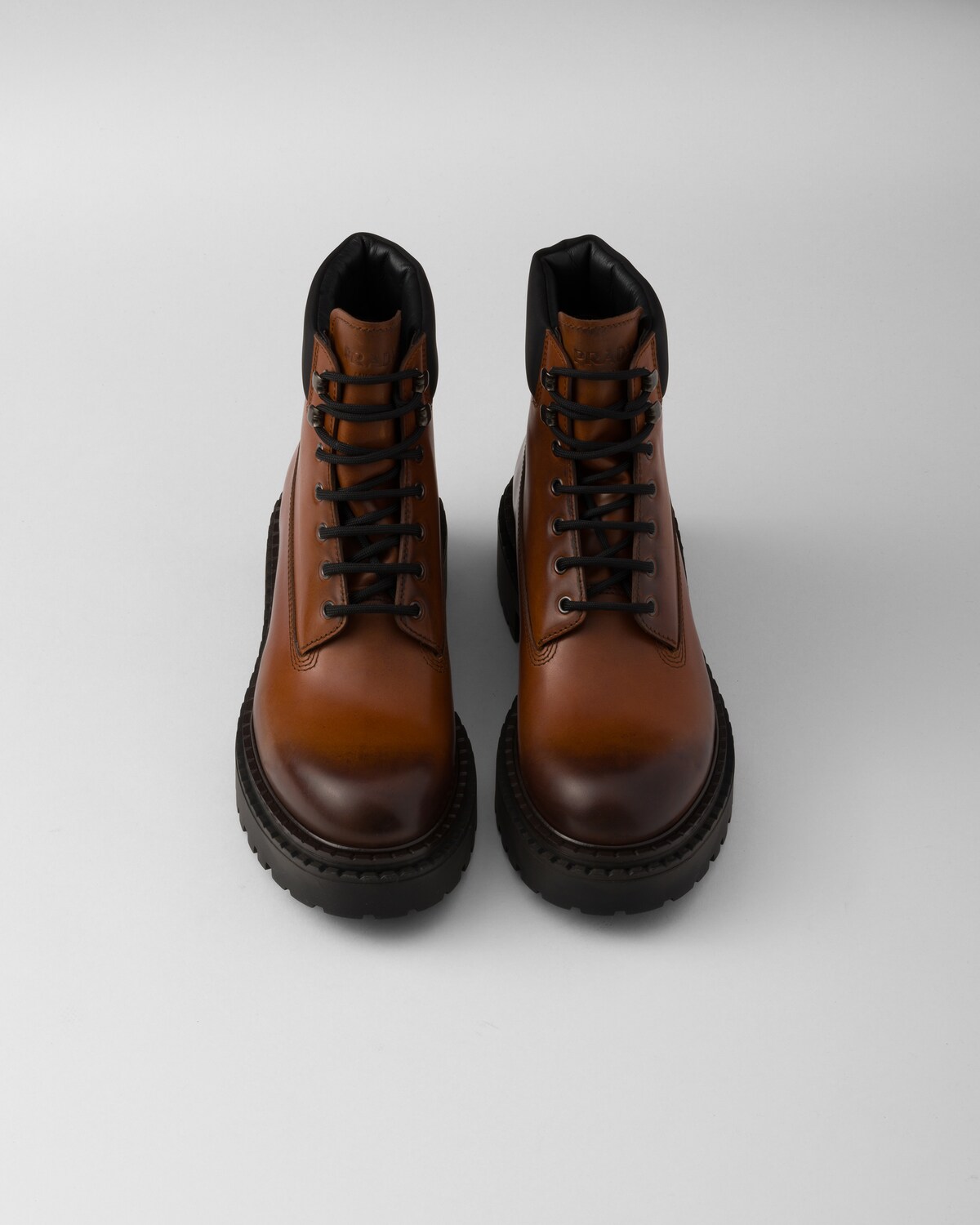 Cognac Leather And Re-nylon Work Boots | PRADA