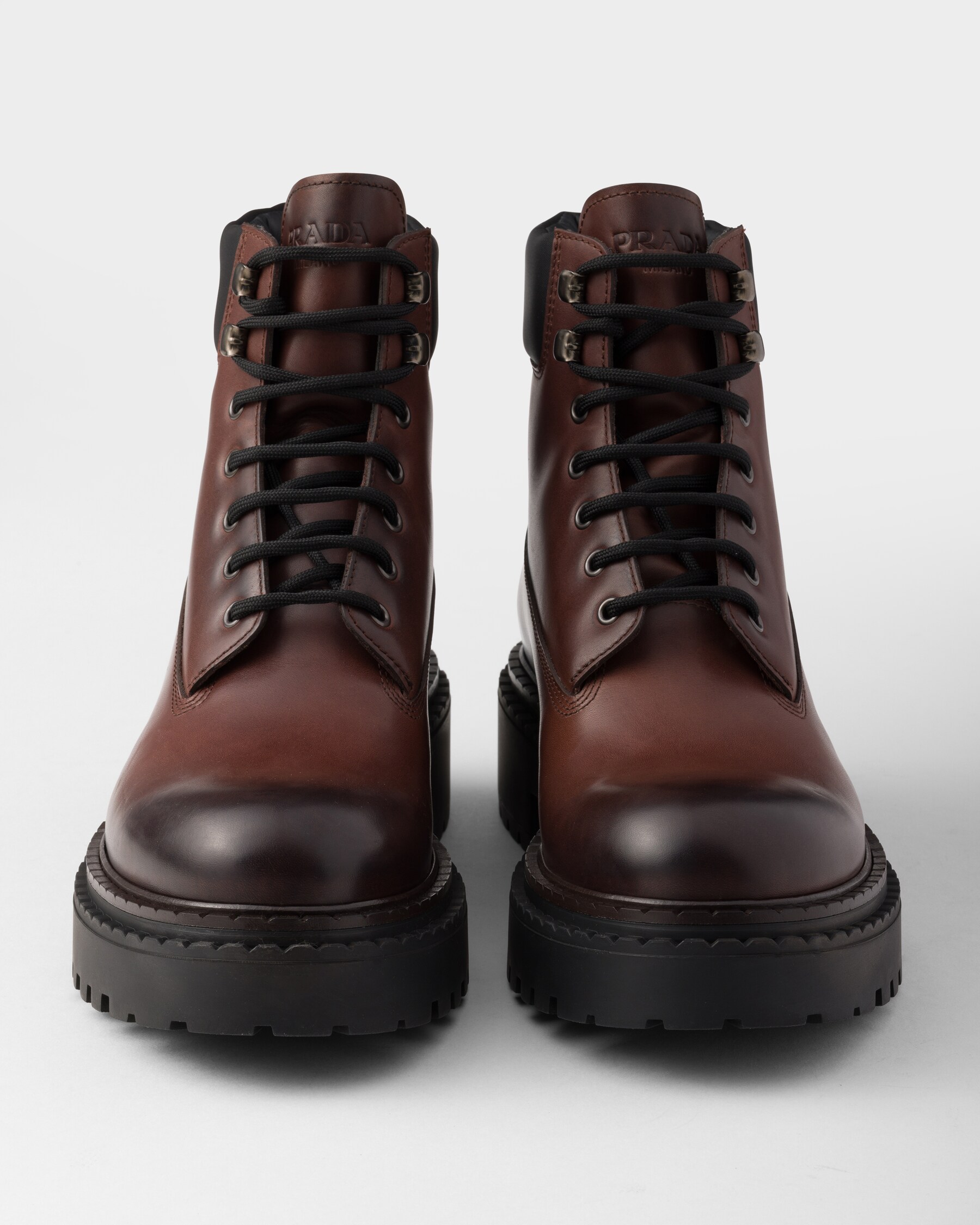 Ebony Leather And Re-nylon Work Boots | PRADA