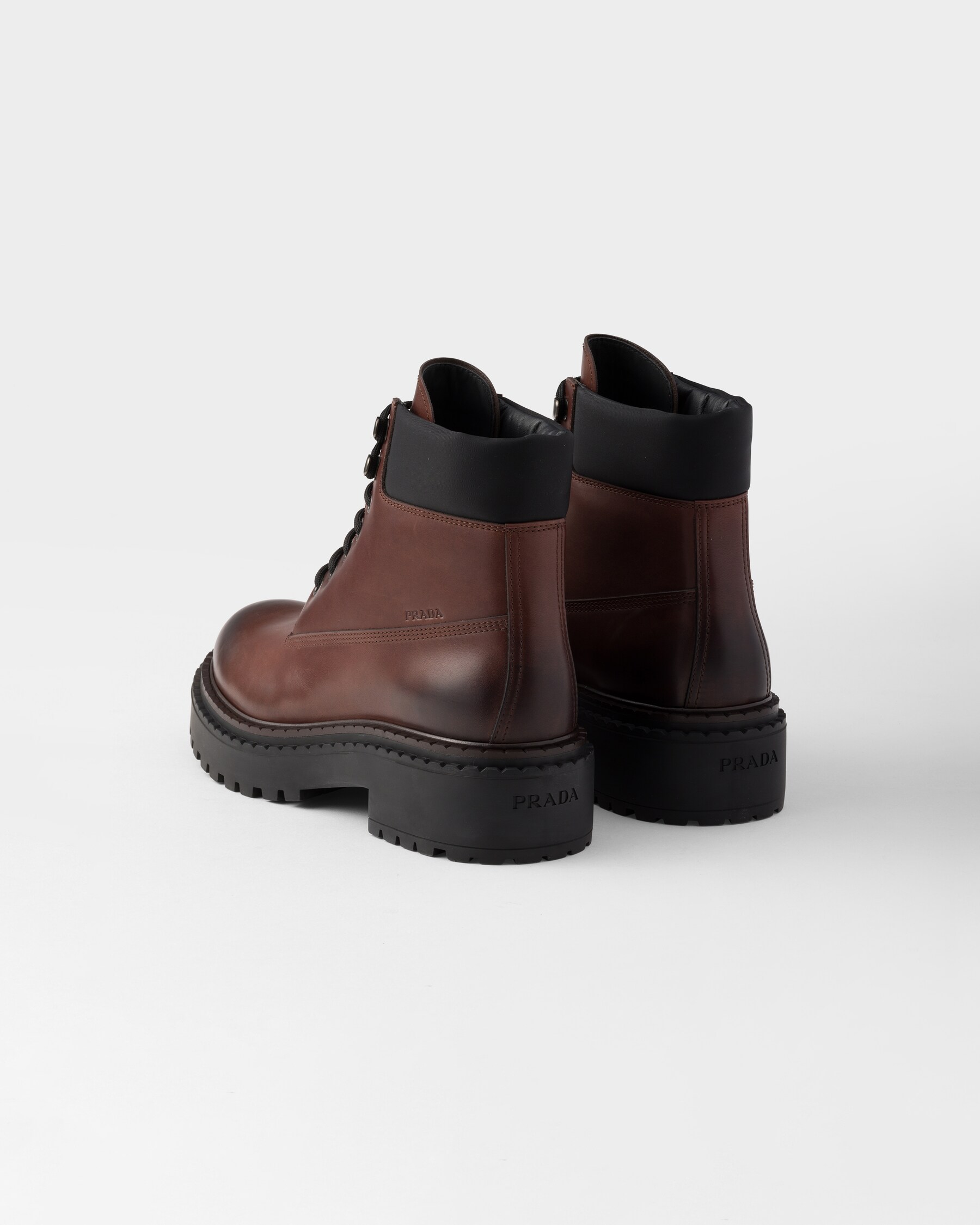 Ebony Leather And Re-nylon Work Boots | PRADA