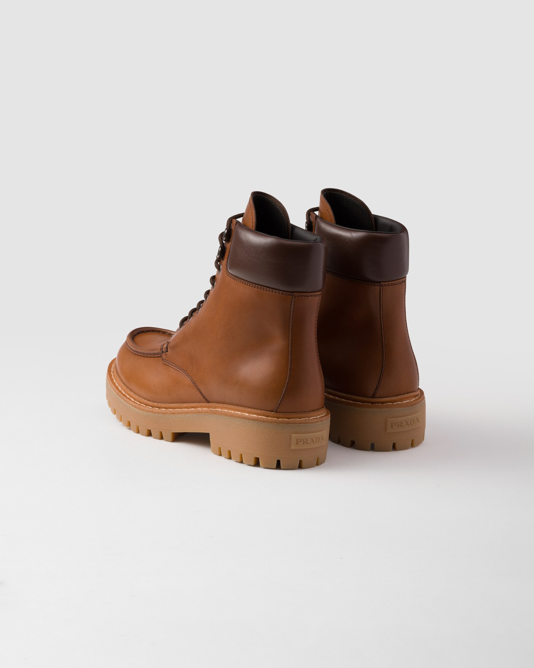 Cognac Leather Work Boots | PRADA