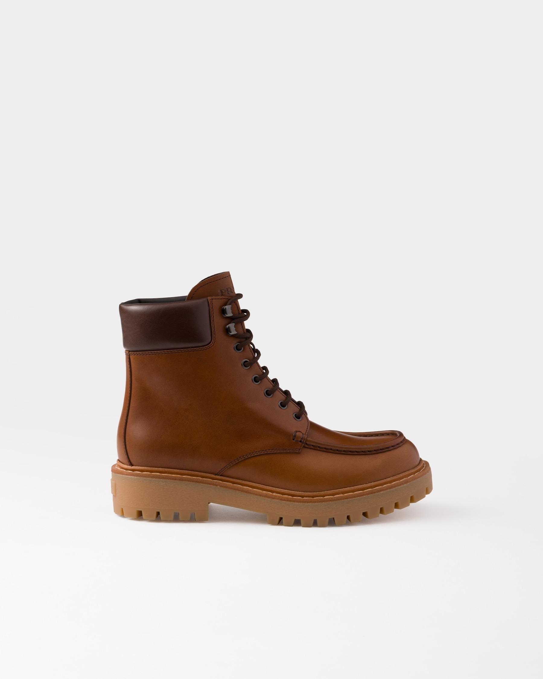 Cognac Leather Work Boots | PRADA