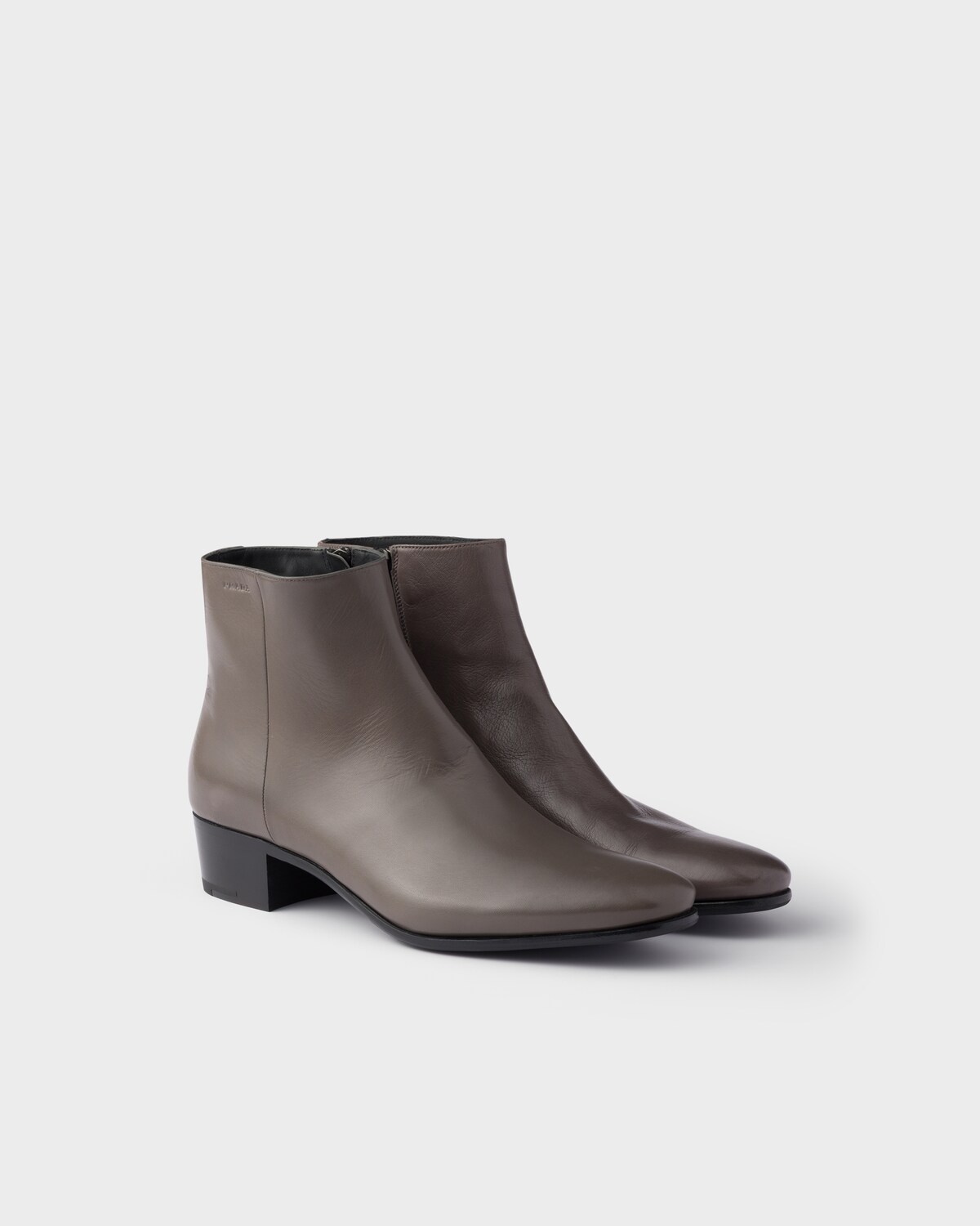 Clay Grey Leather Booties | PRADA