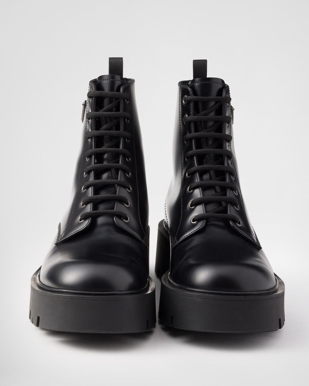 Black Brushed Leather Combat Boots | PRADA