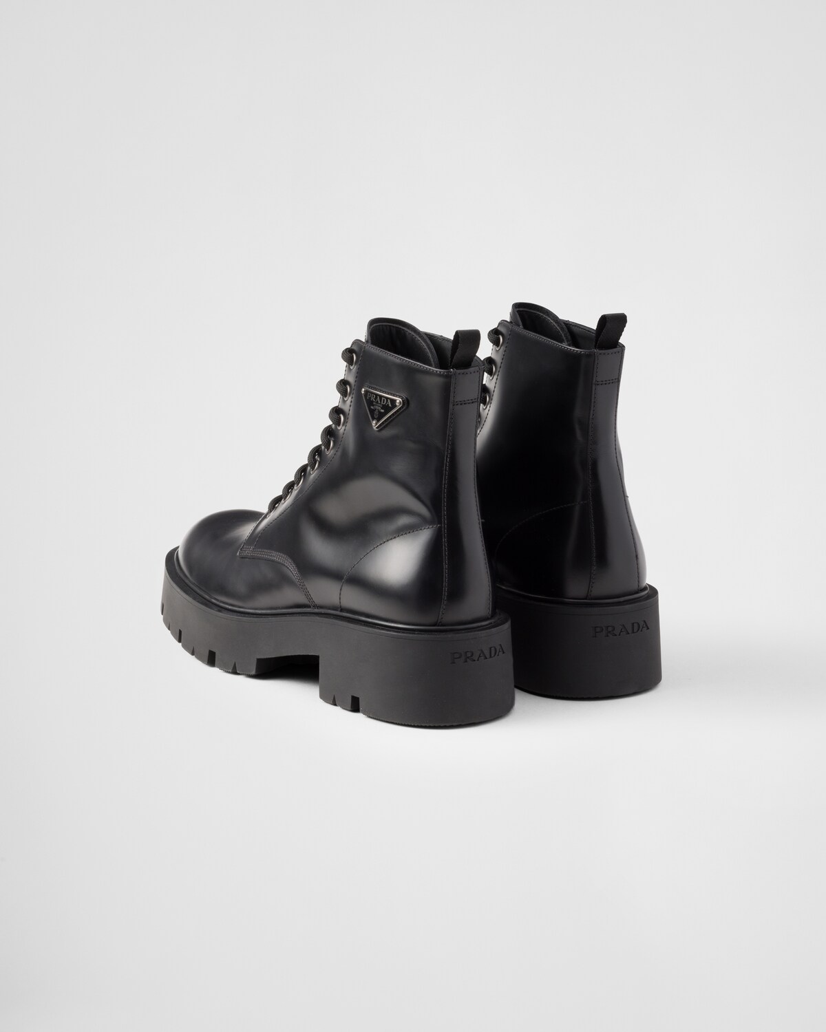 Black Brushed Leather Combat Boots | PRADA