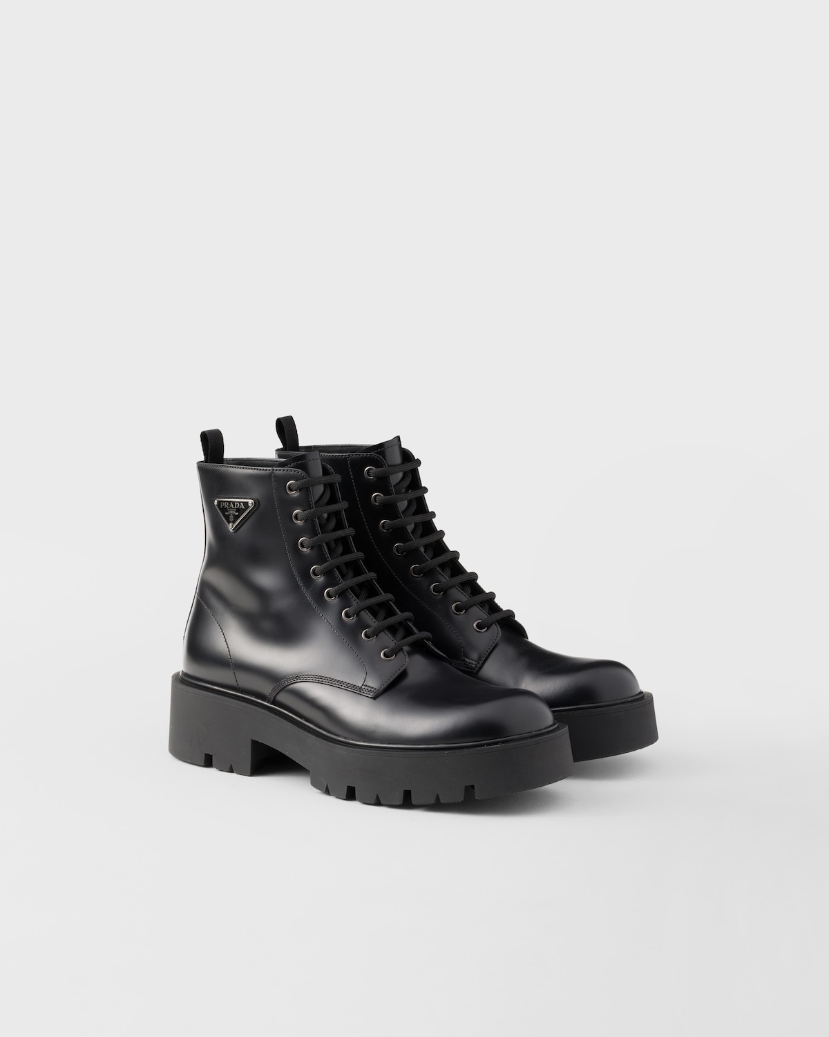 Black Brushed Leather Combat Boots | PRADA