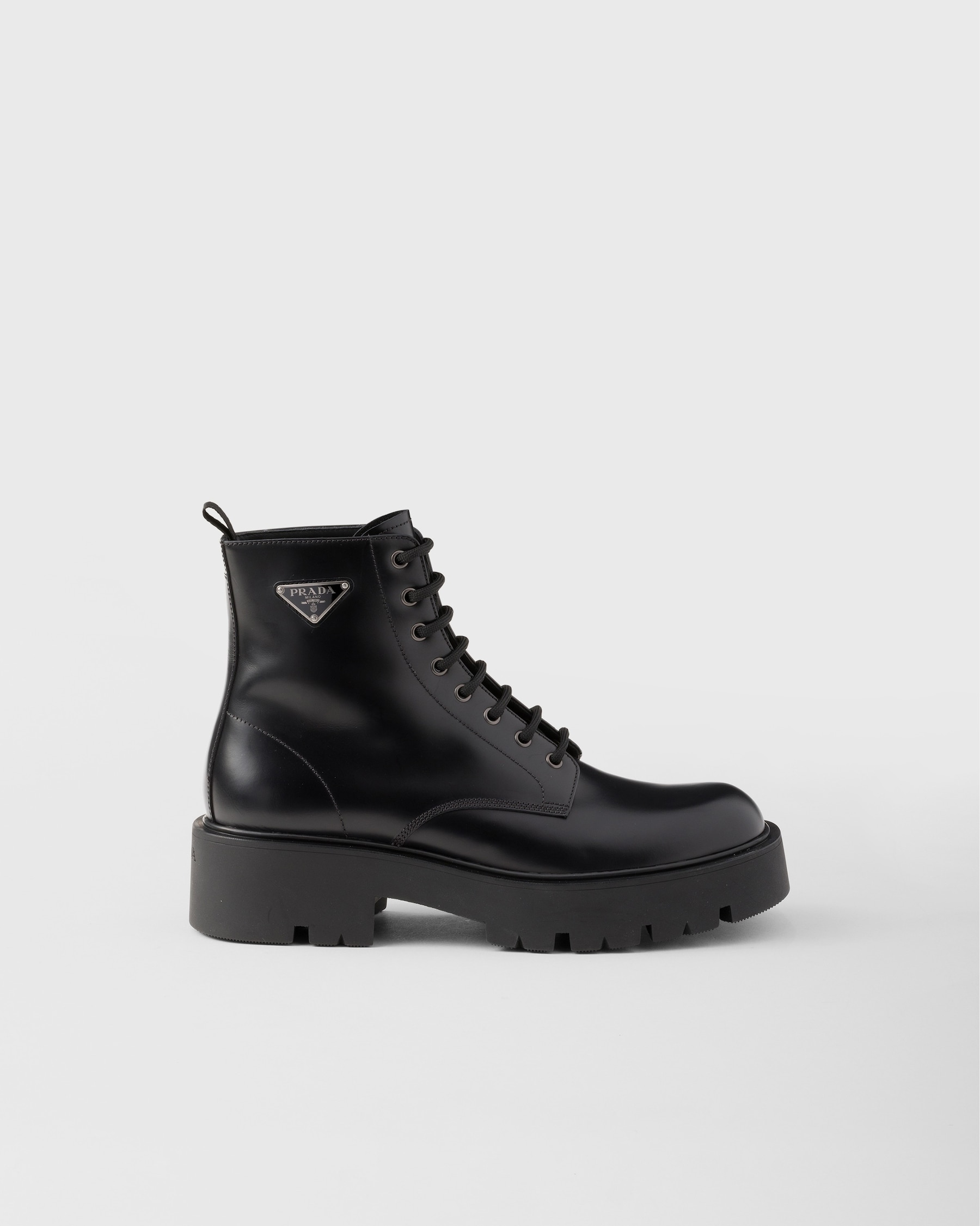 Black Brushed Leather Combat Boots | PRADA