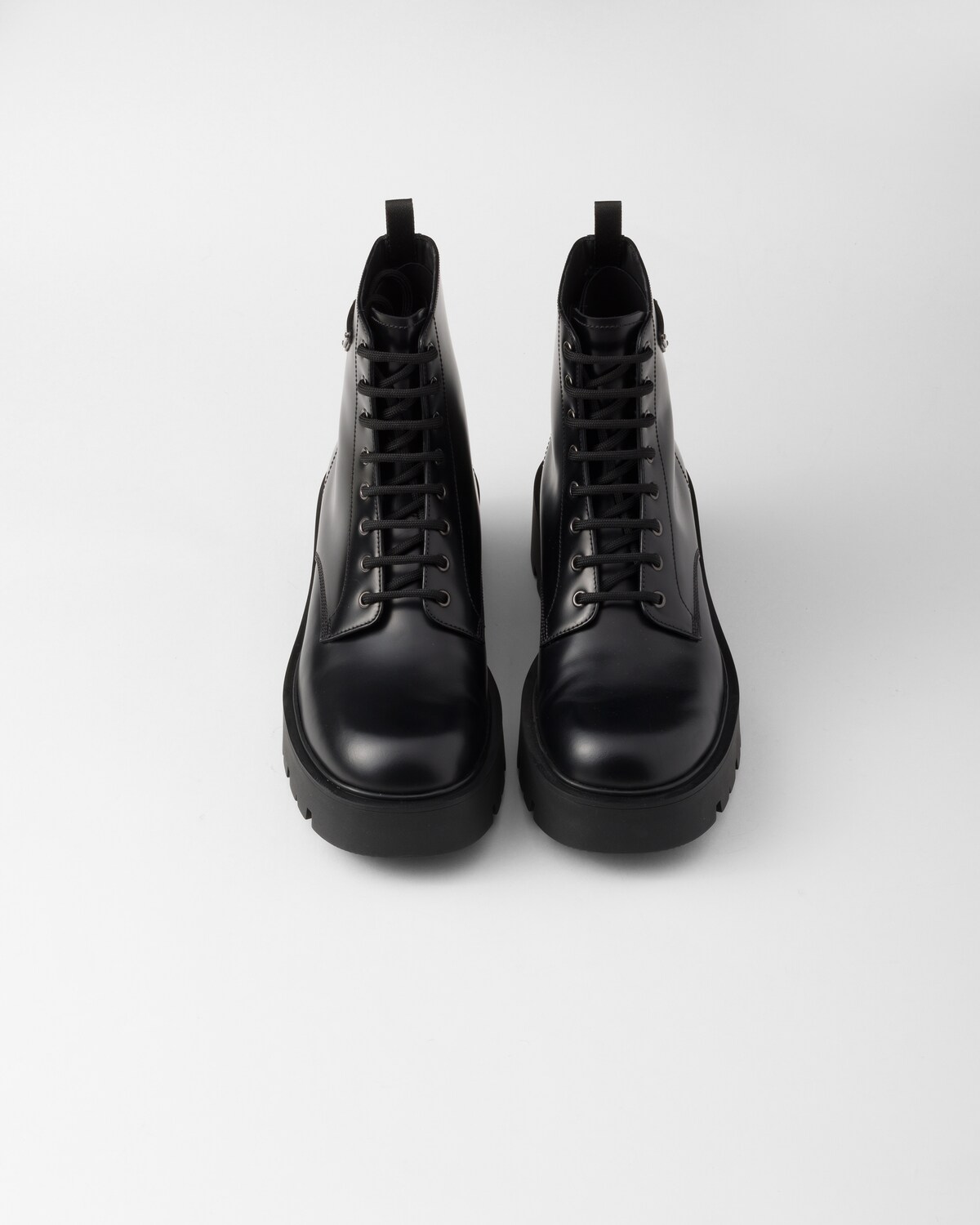Black Brushed Leather Combat Boots | PRADA