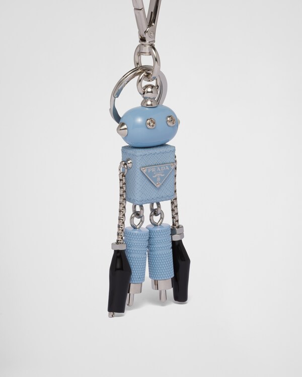 Light Blue Saffiano Leather Robot Trick Keychain | PRADA