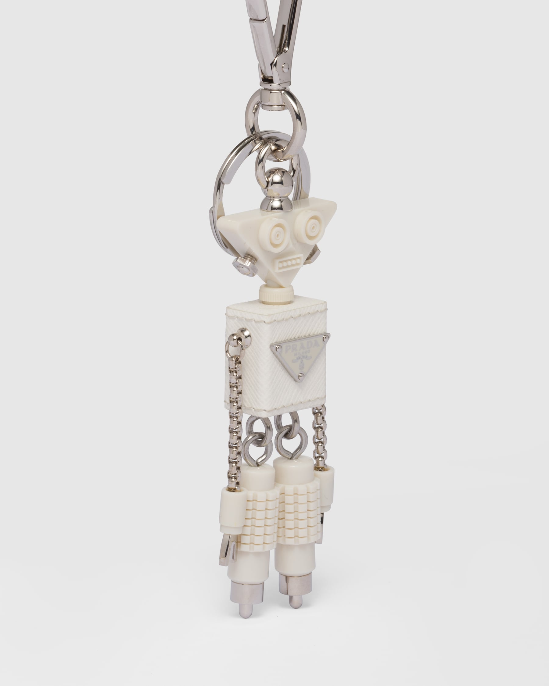 White Saffiano Leather Robot Trick Keychain | PRADA