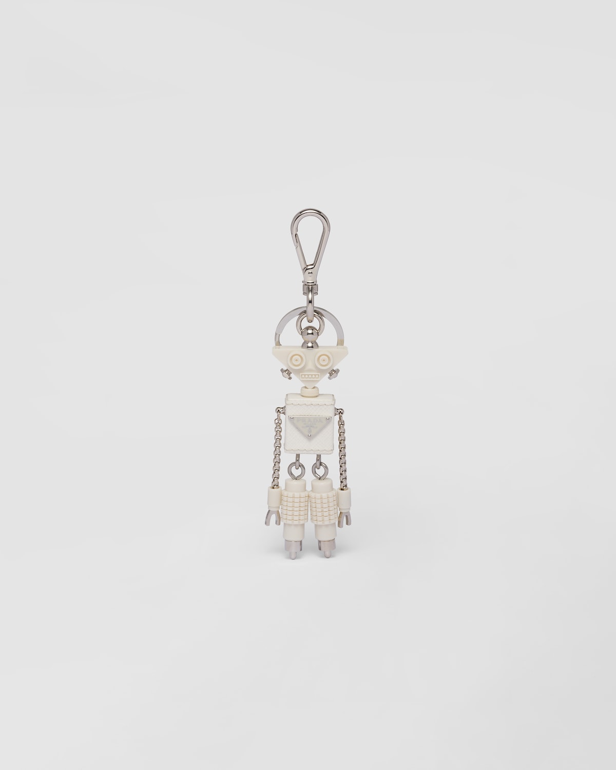 White Saffiano Leather Robot Trick Keychain | PRADA