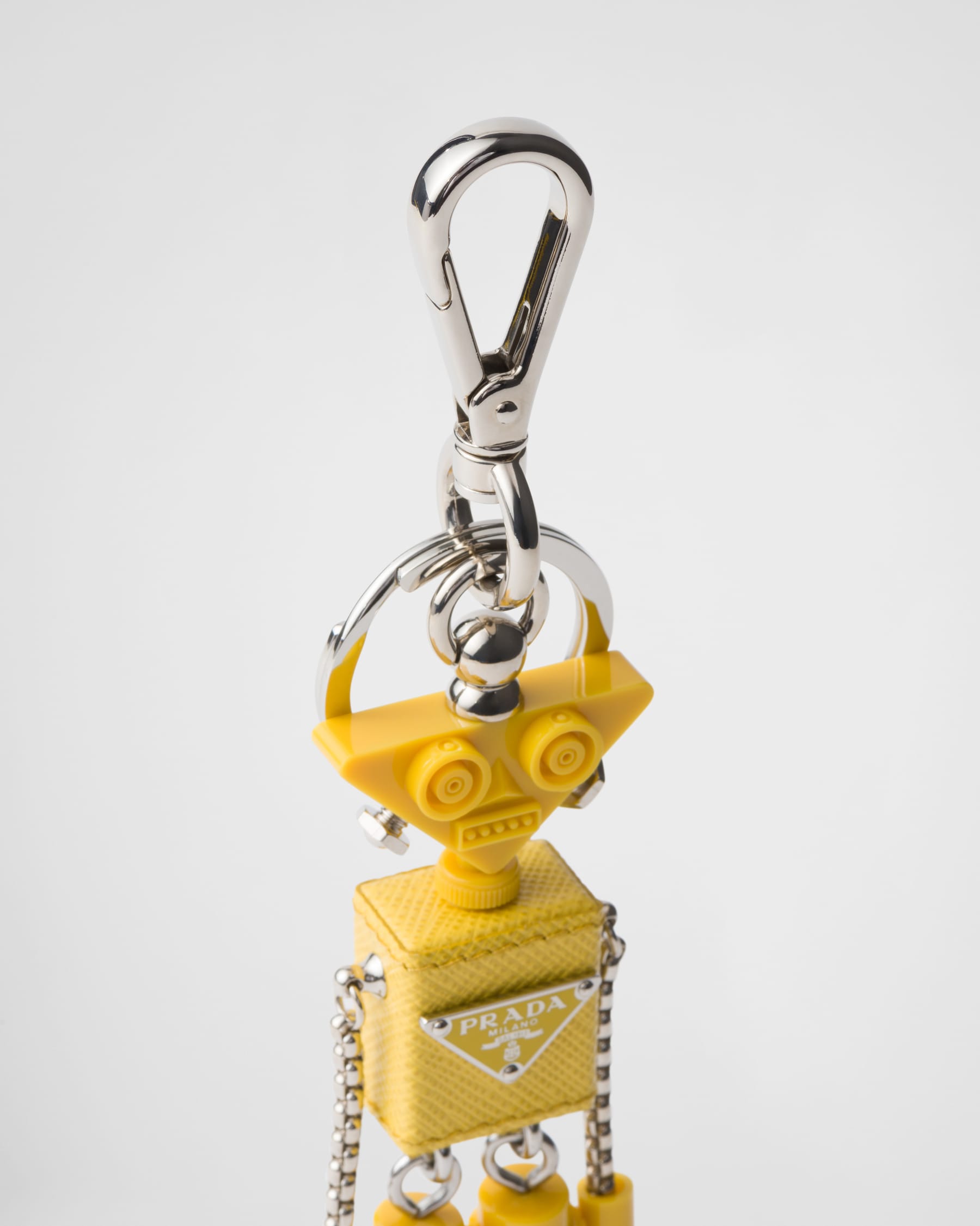 Sunny Yellow Saffiano Leather Robot Trick Keychain | PRADA