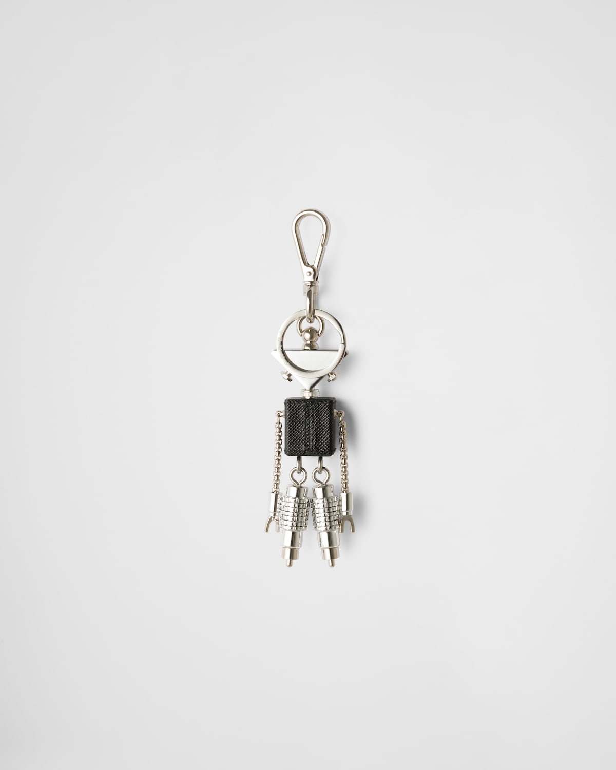 Steel/black Robot Saffiano Leather Keychain Charm | PRADA