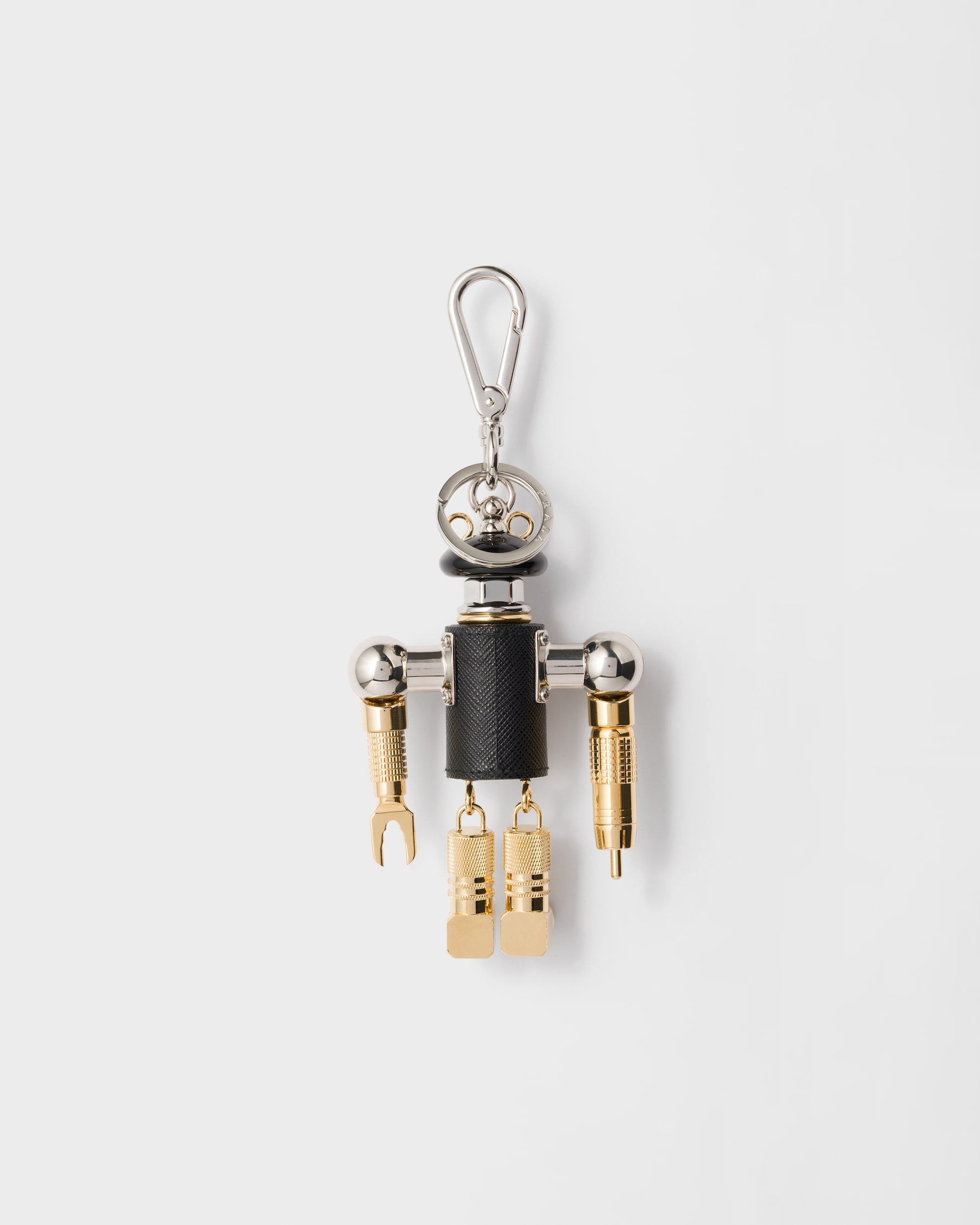 Black Robot Saffiano Leather Key Ring Charm | PRADA