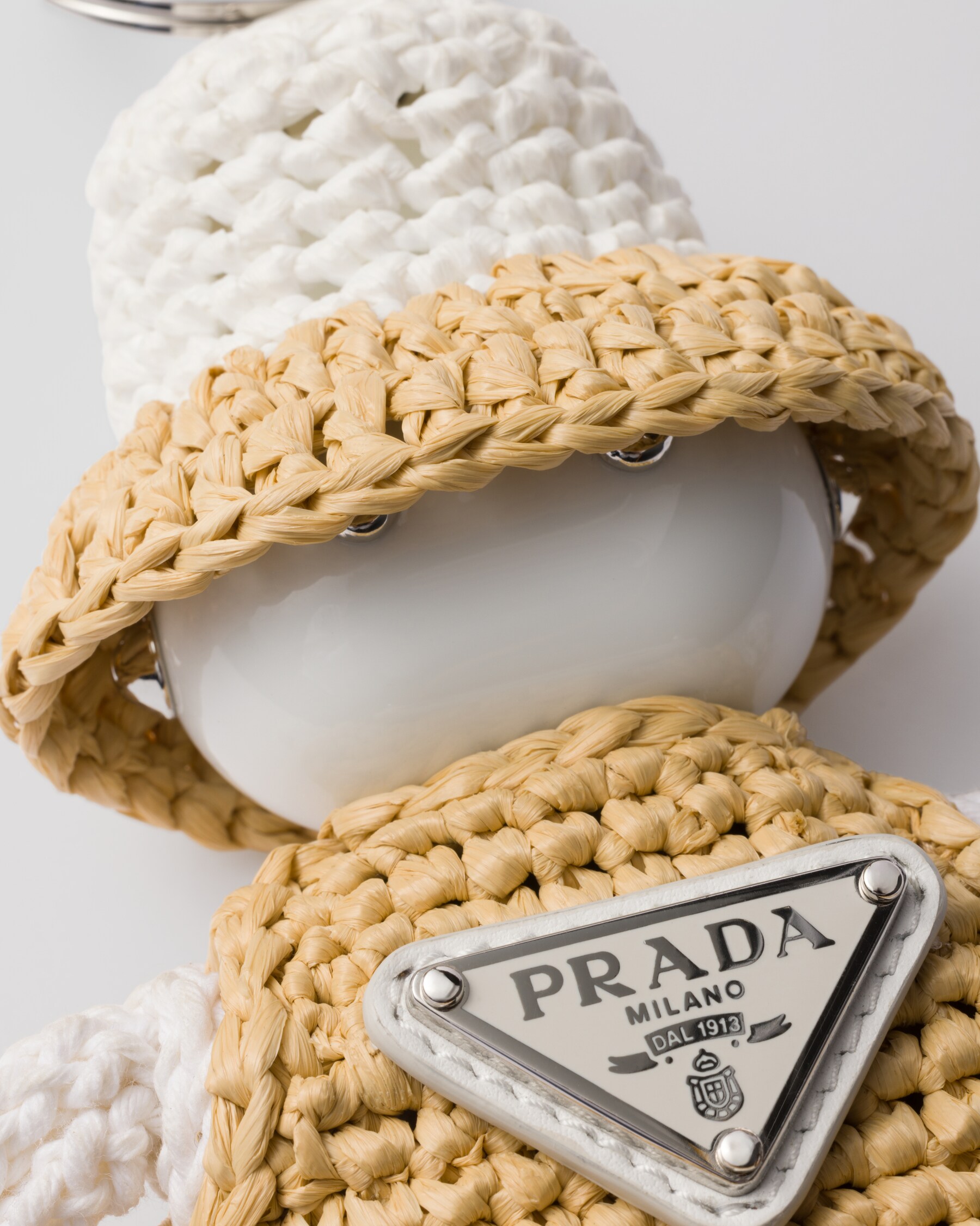Tan/white Soft Robot Raffia-effect Bag Pendant | PRADA