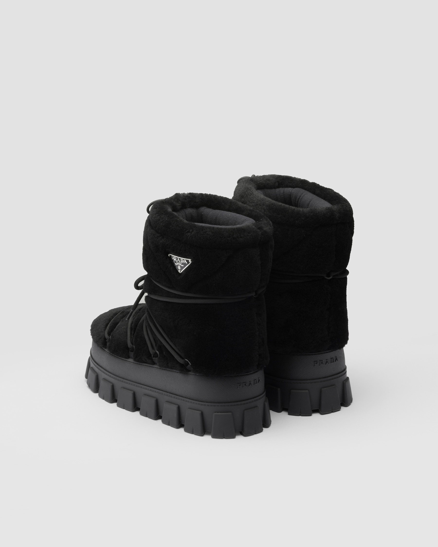 Black Shearling Après Ski Booties | PRADA - United States