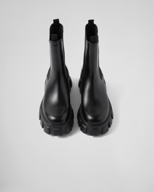 Schwarz Monolith Chelsea Boots aus gebürstetem Leder | Prada