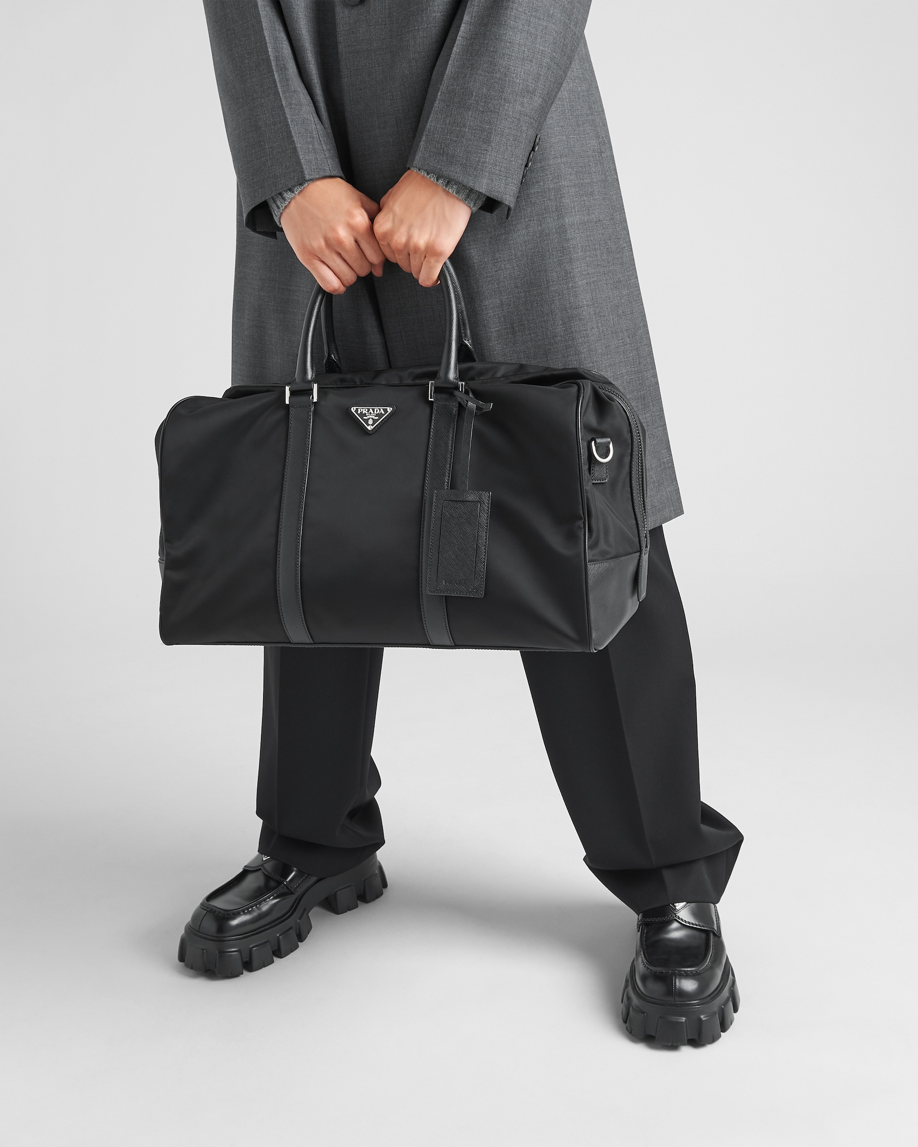 Black Re-nylon And Saffiano Leather Duffel Bag | PRADA - United Kingdom