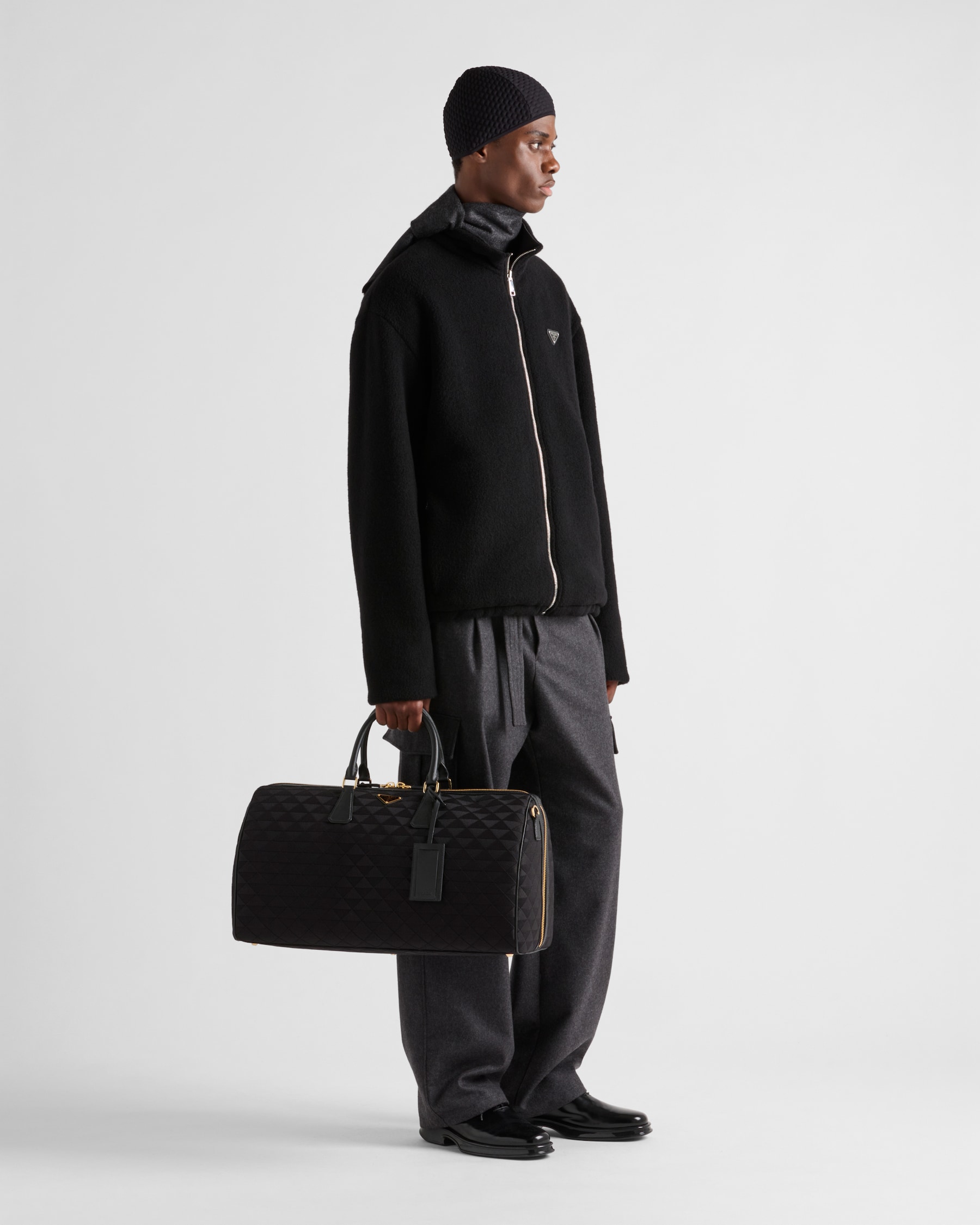 Black Embroidered Fabric Duffel Bag | PRADA