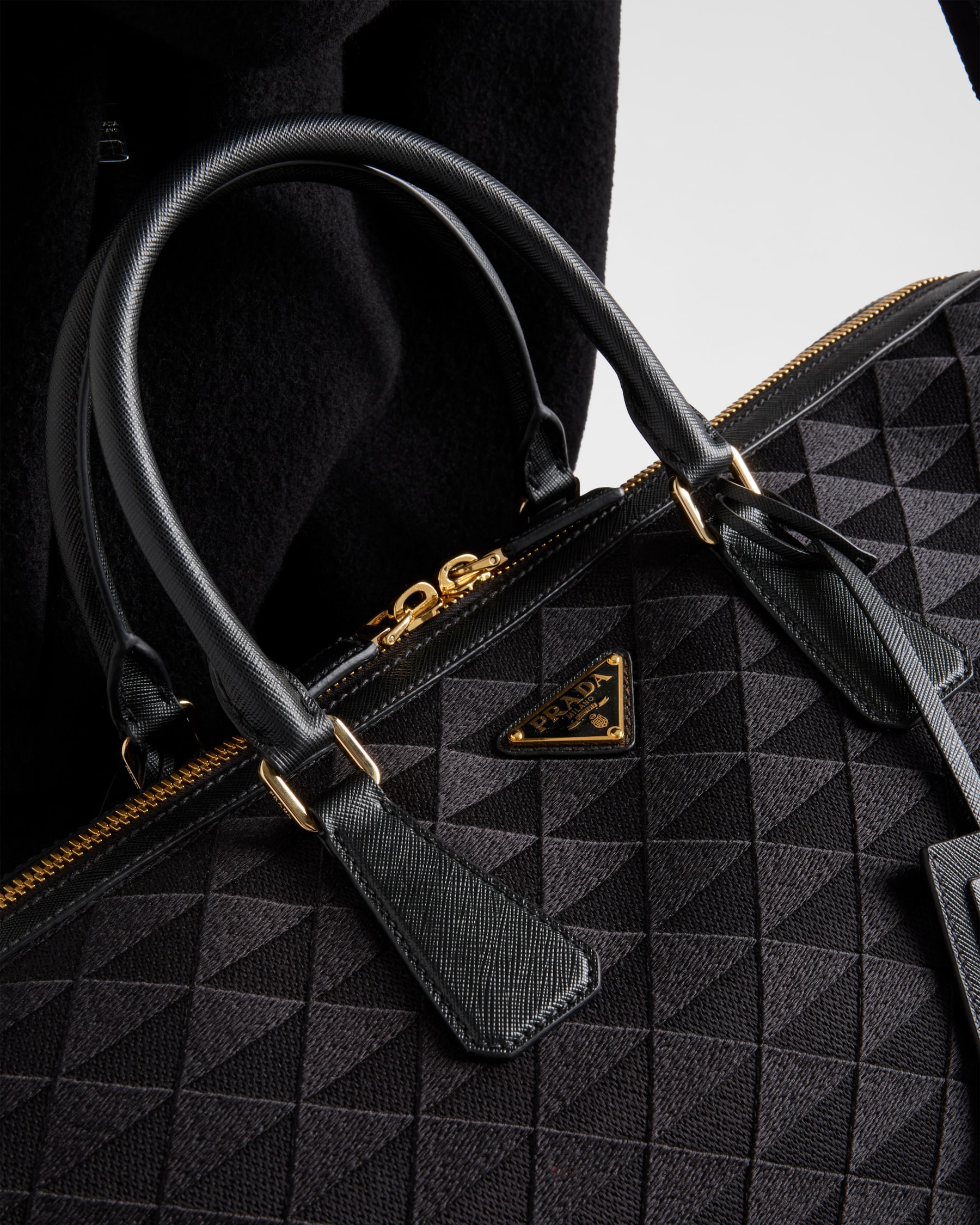 Black Embroidered Fabric Duffel Bag | PRADA