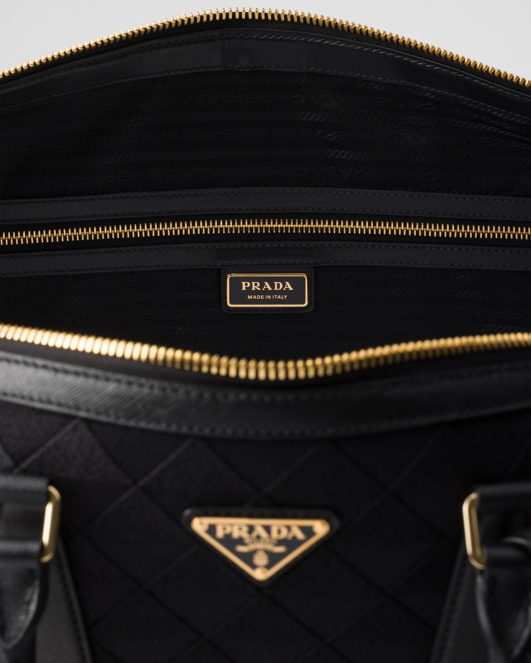 Black Embroidered Fabric Duffel Bag | PRADA