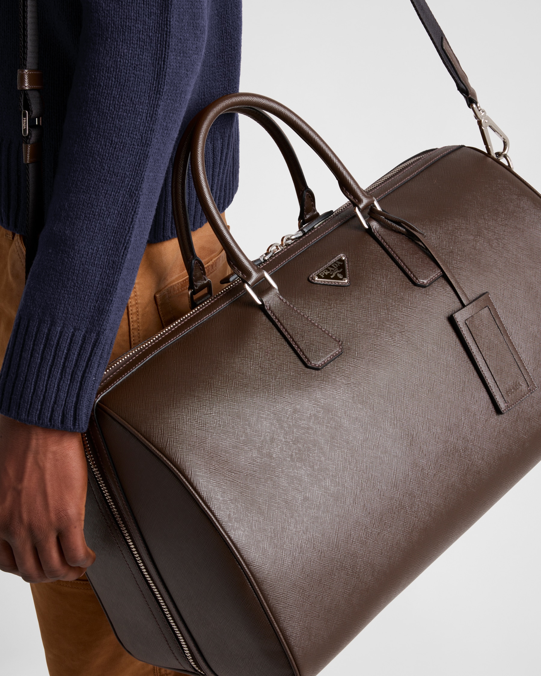 Coffee Saffiano Leather Travel Bag | PRADA