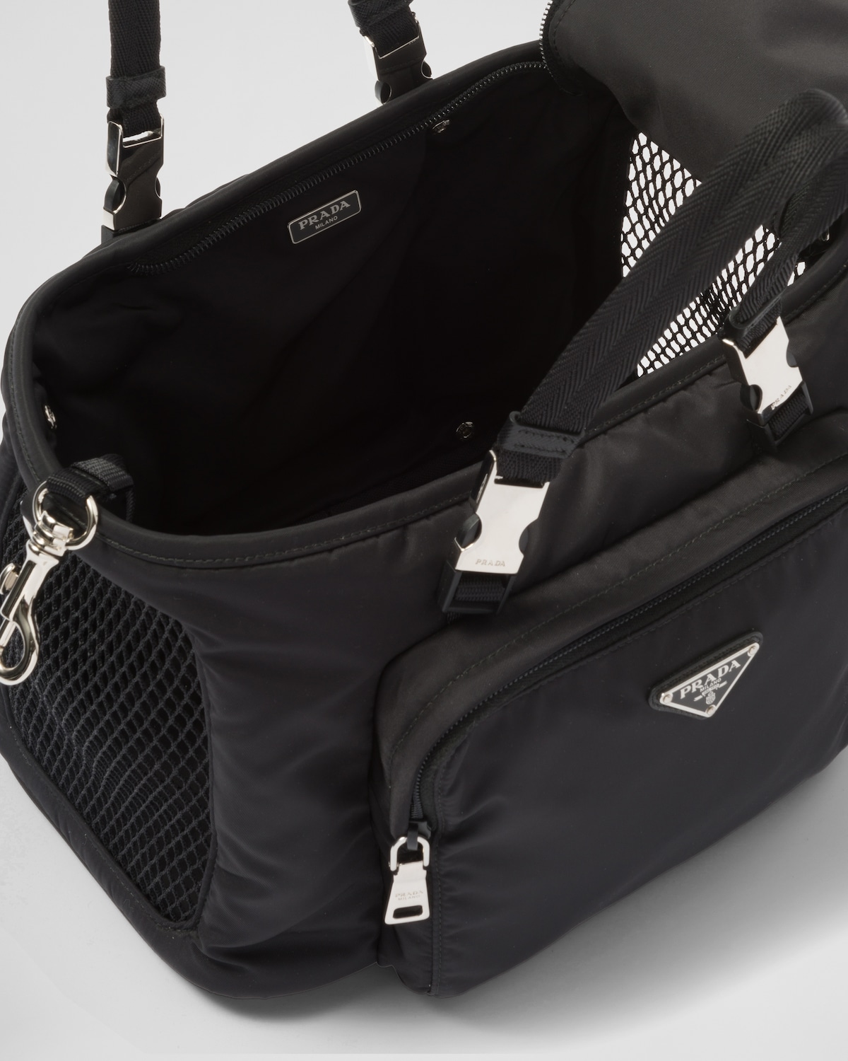 Black Re-nylon And Saffiano Leather Pet Bag | PRADA
