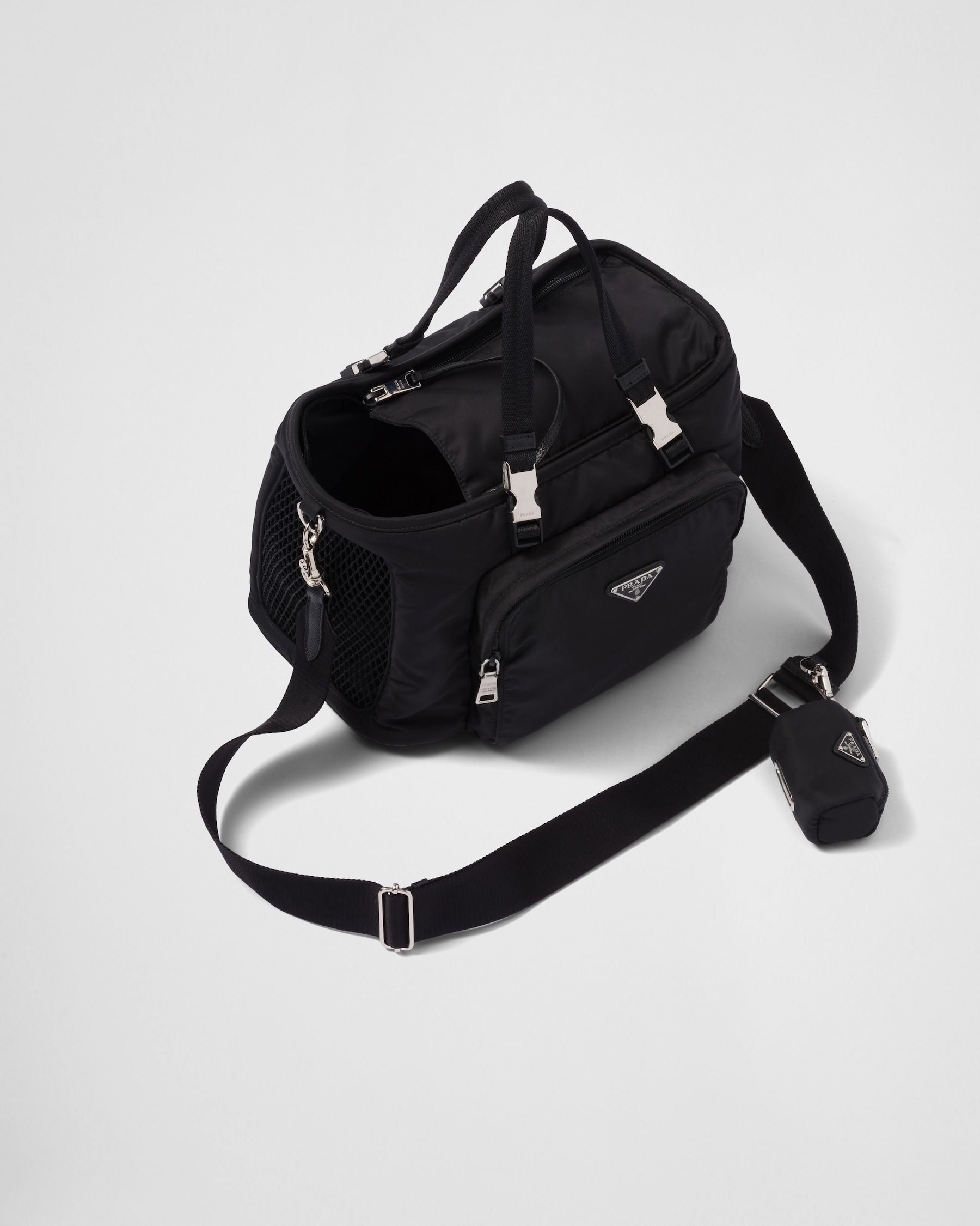 Black Re-nylon And Saffiano Leather Pet Bag | PRADA